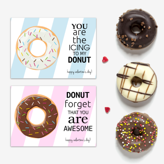 Valentine Donut Cards - Free Printable - Strawberry and Hearts