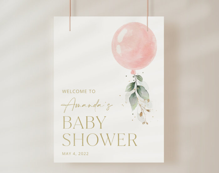 Pink Balloon Welcome Sign - Baby Shower Sign - Party Sign