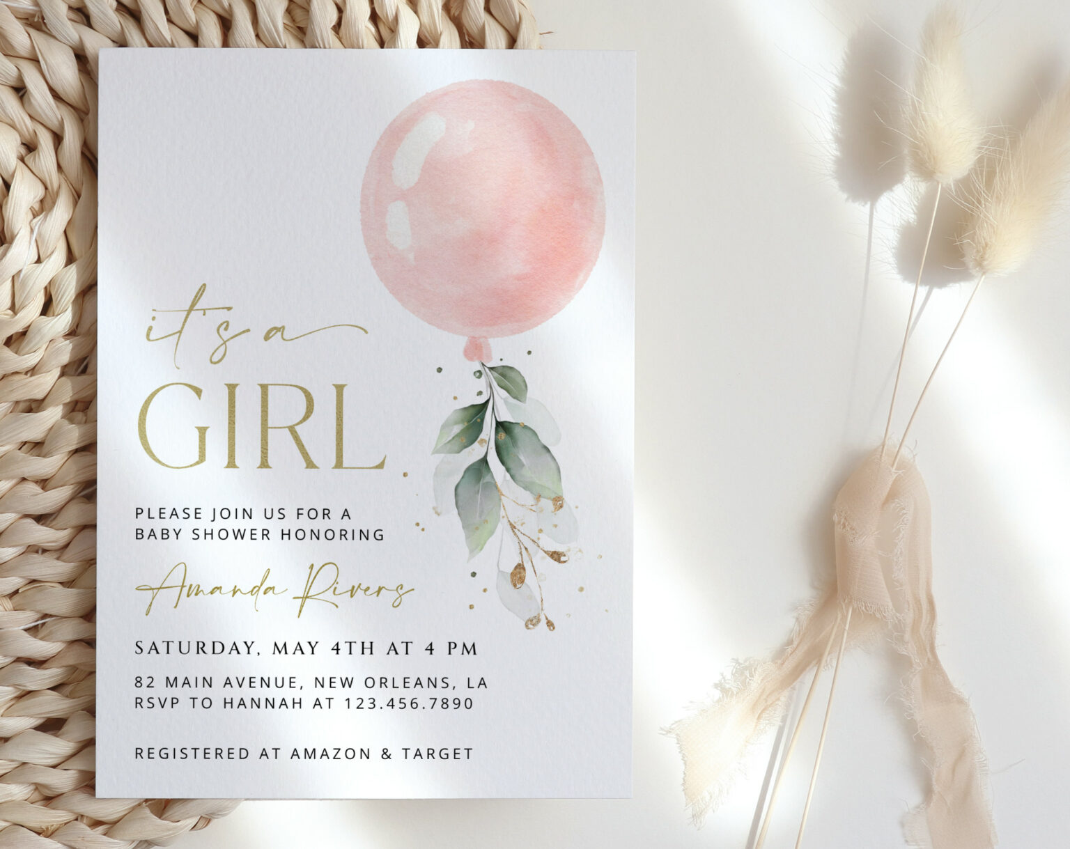 Pink Balloon Baby Shower Invitation - Girl Baby Shower