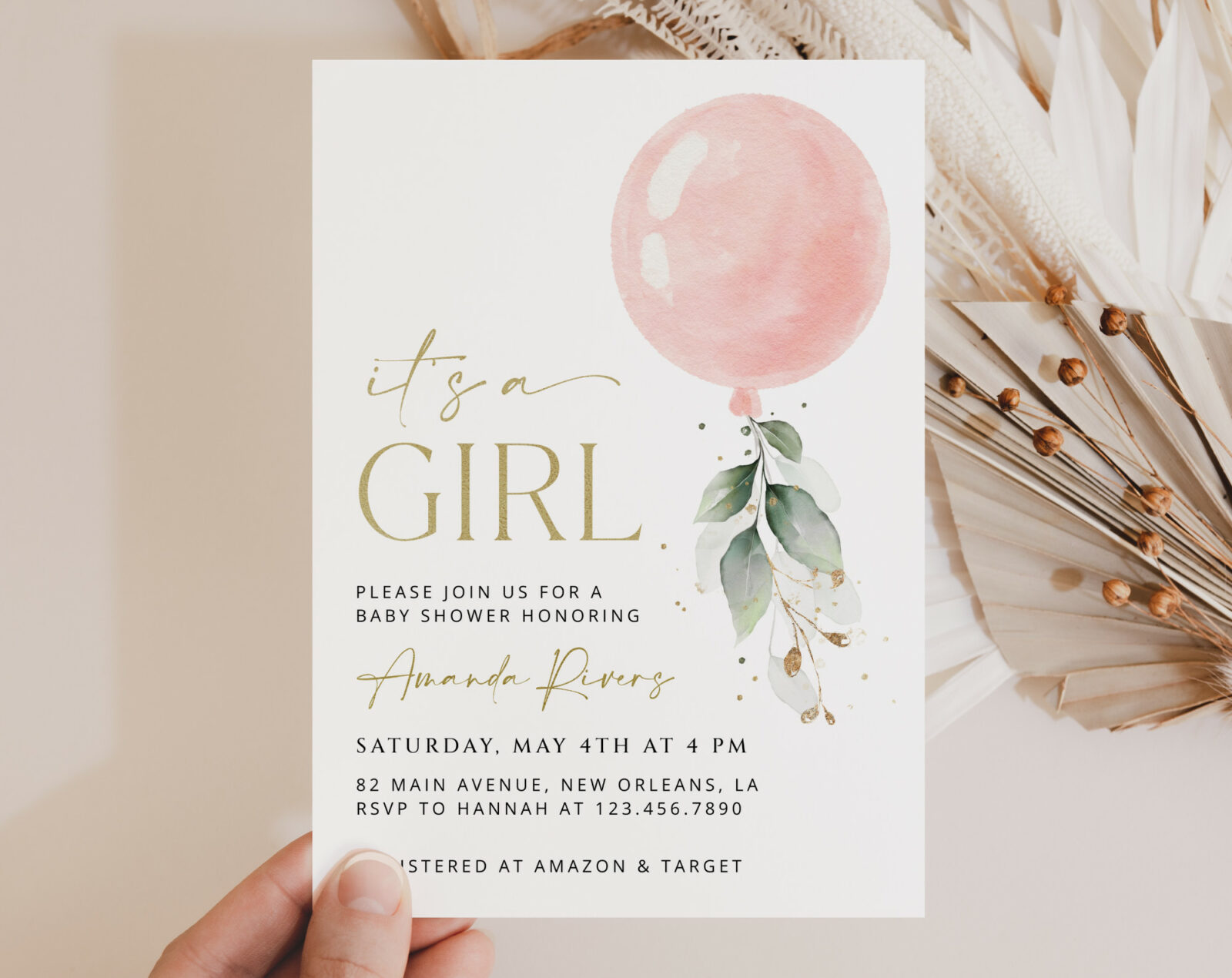 Pink Balloon Baby Shower Invitation - Girl Baby Shower