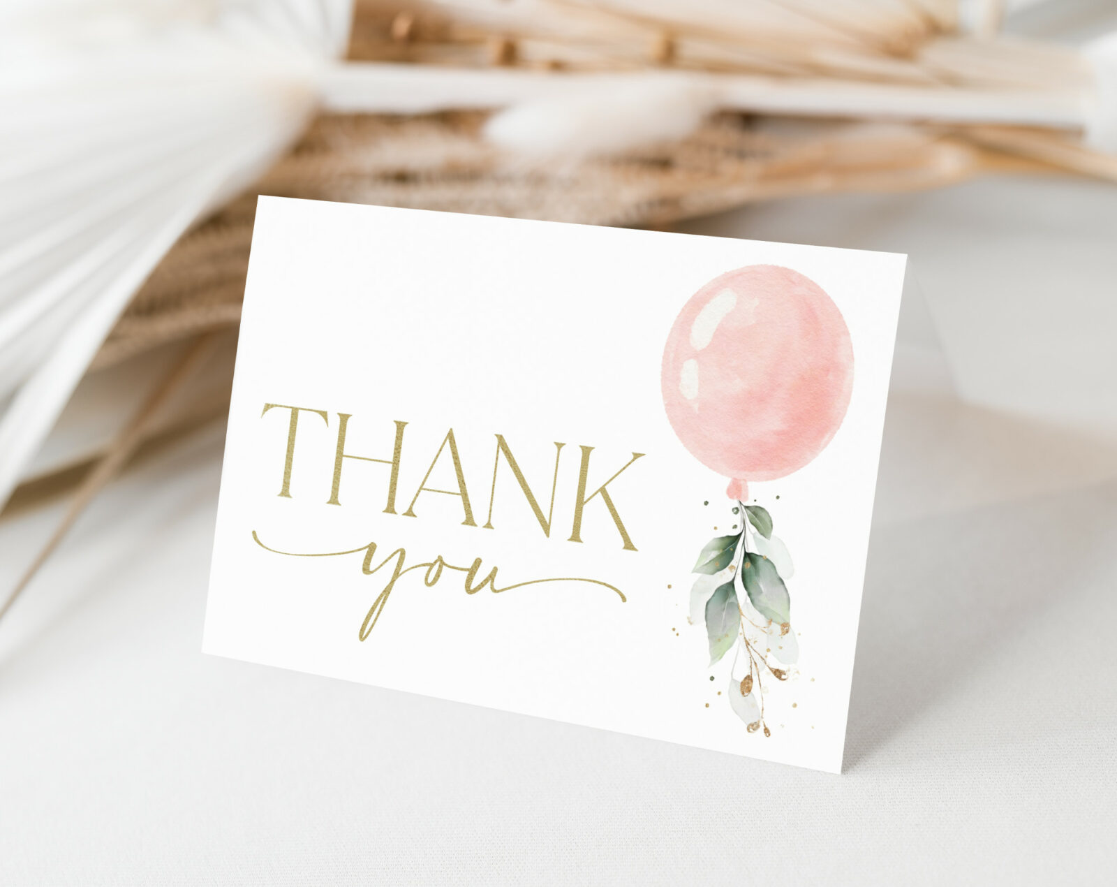 Pink Balloon Thank You Card - Baby Shower Stationery