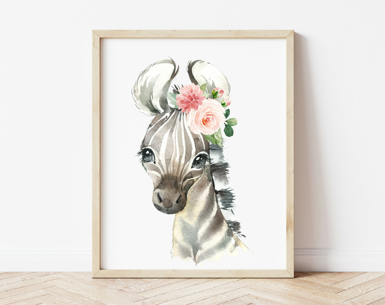 Pink Flowers Zebra Nursery Prints - Set of 3 - Nursery Wall Art