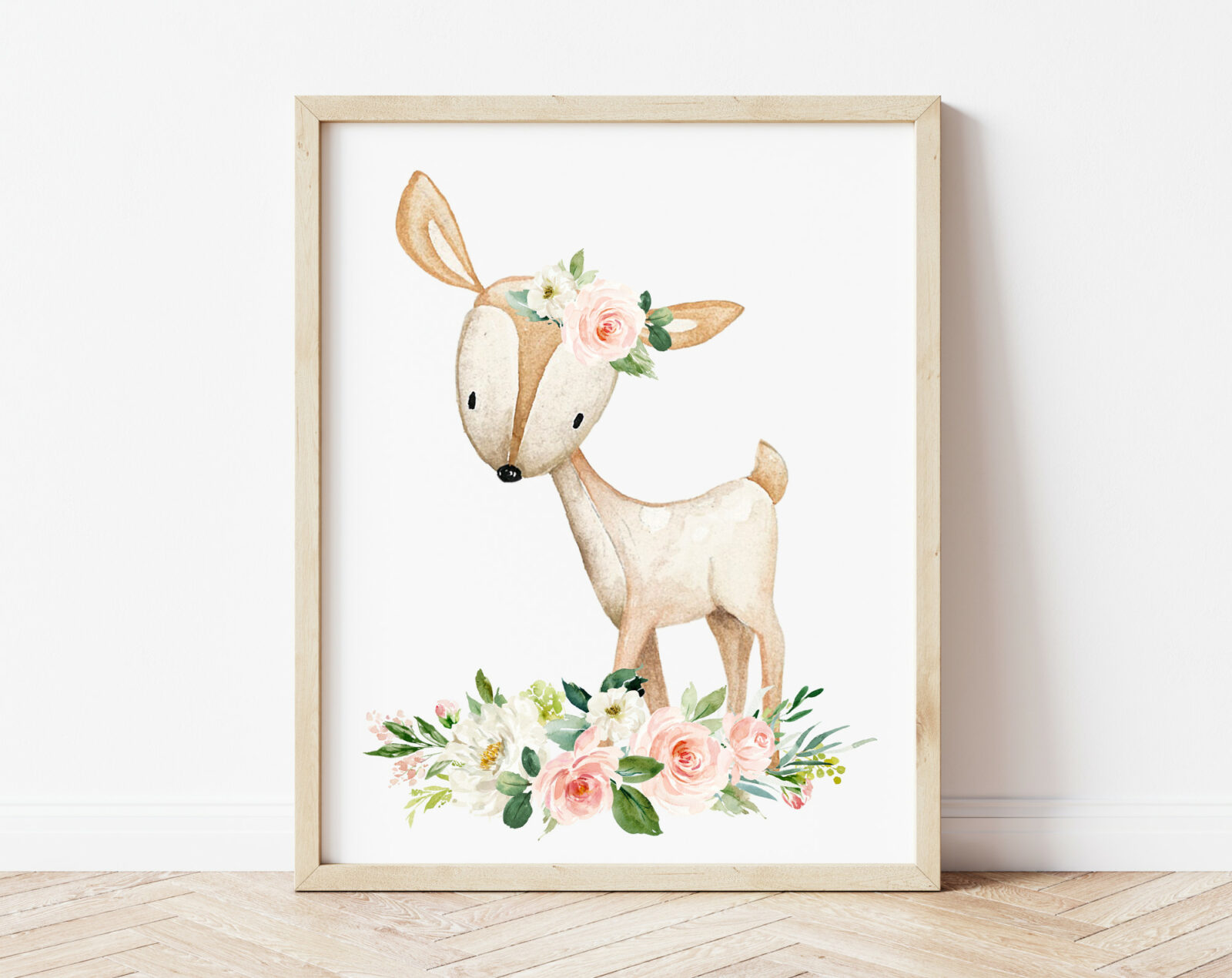 Pink Flowers Boho Woodland Animals Nursery Wall Art - Set of 3