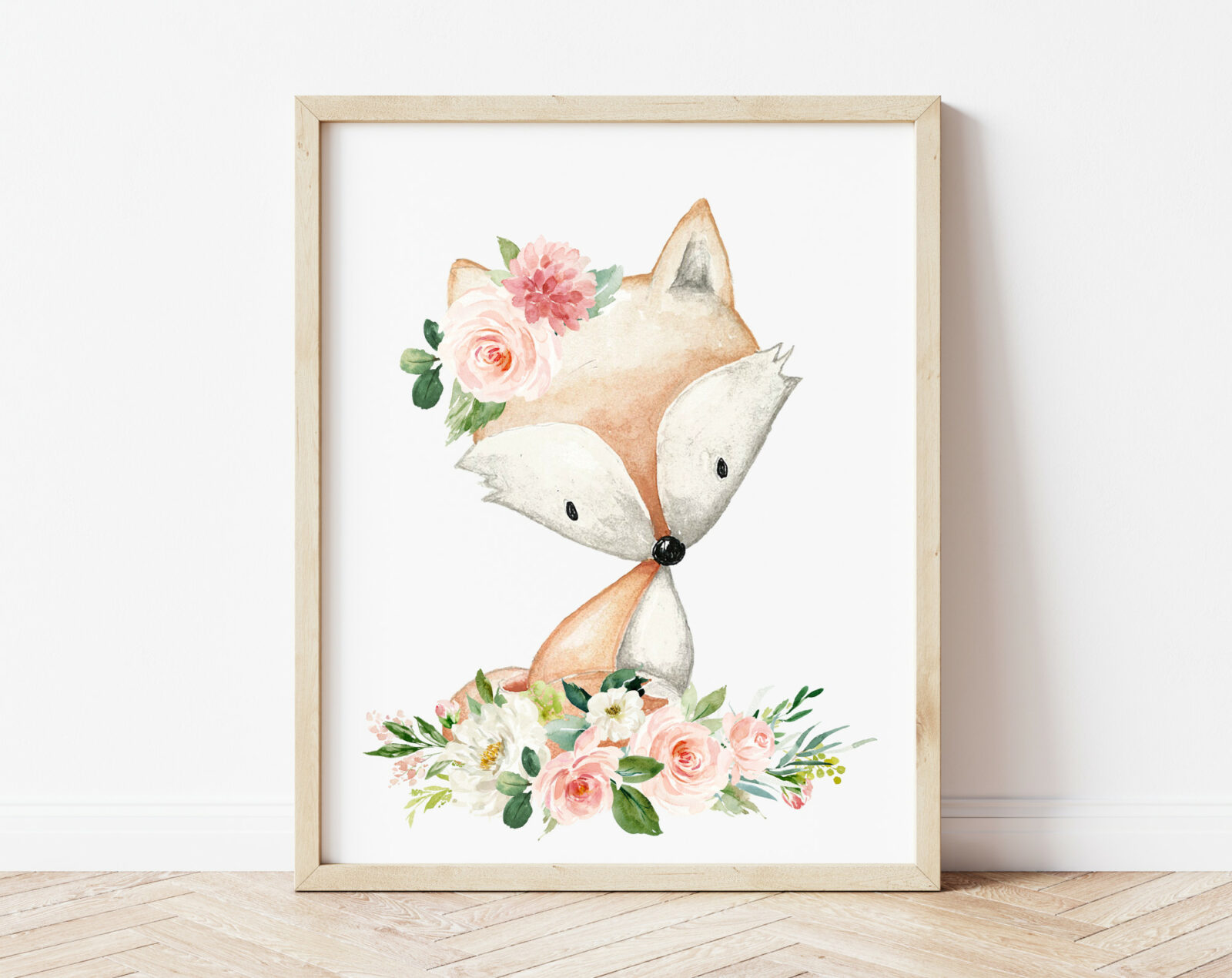 Pink Flowers Boho Woodland Animals Nursery Wall Art - Set of 3