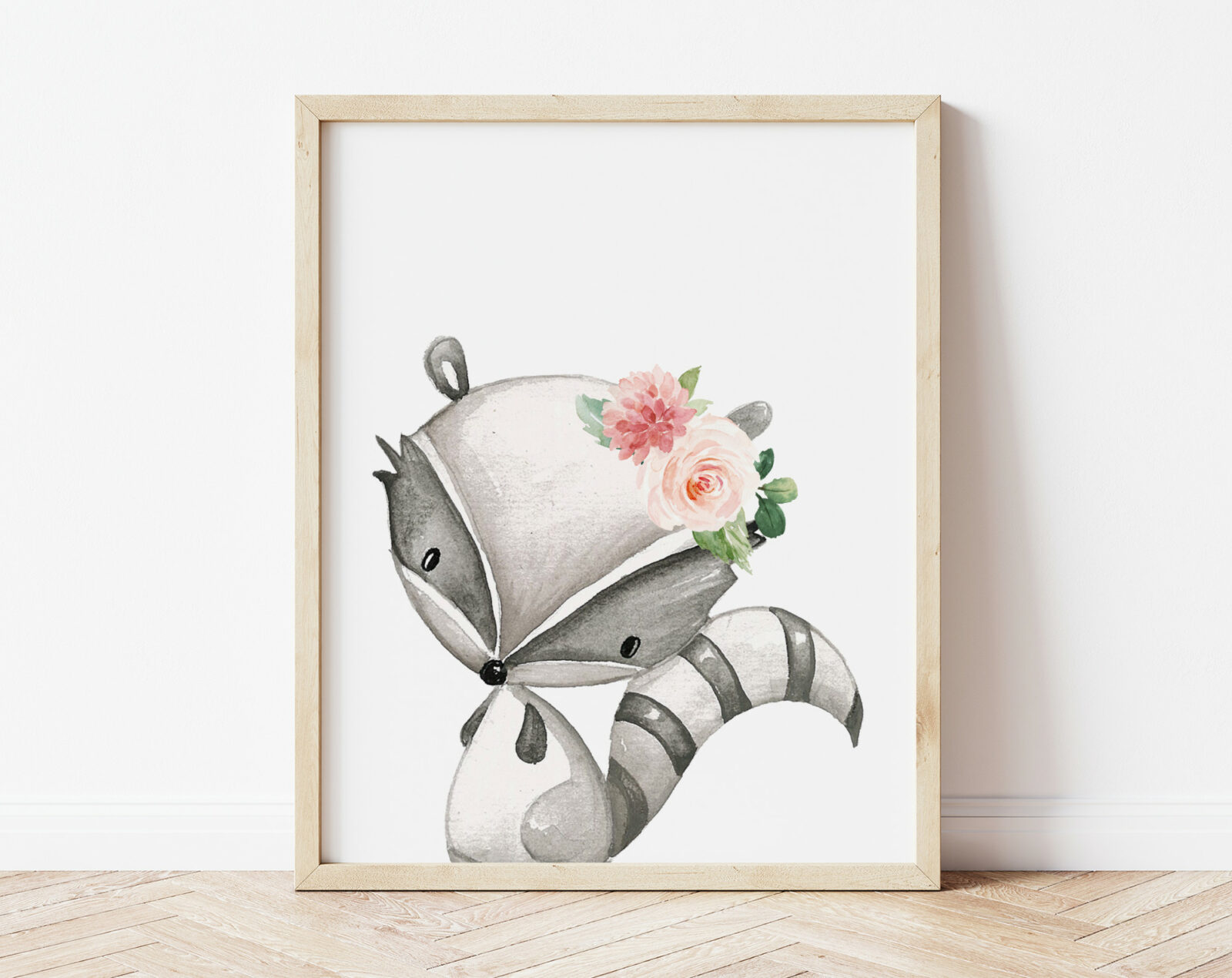 Pink Flowers Boho Woodland Animals Nursery Prints - Set of 6