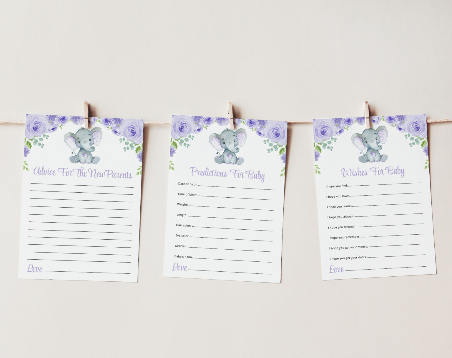 Cute Elephant Baby Shower Games - Set of 3 Games