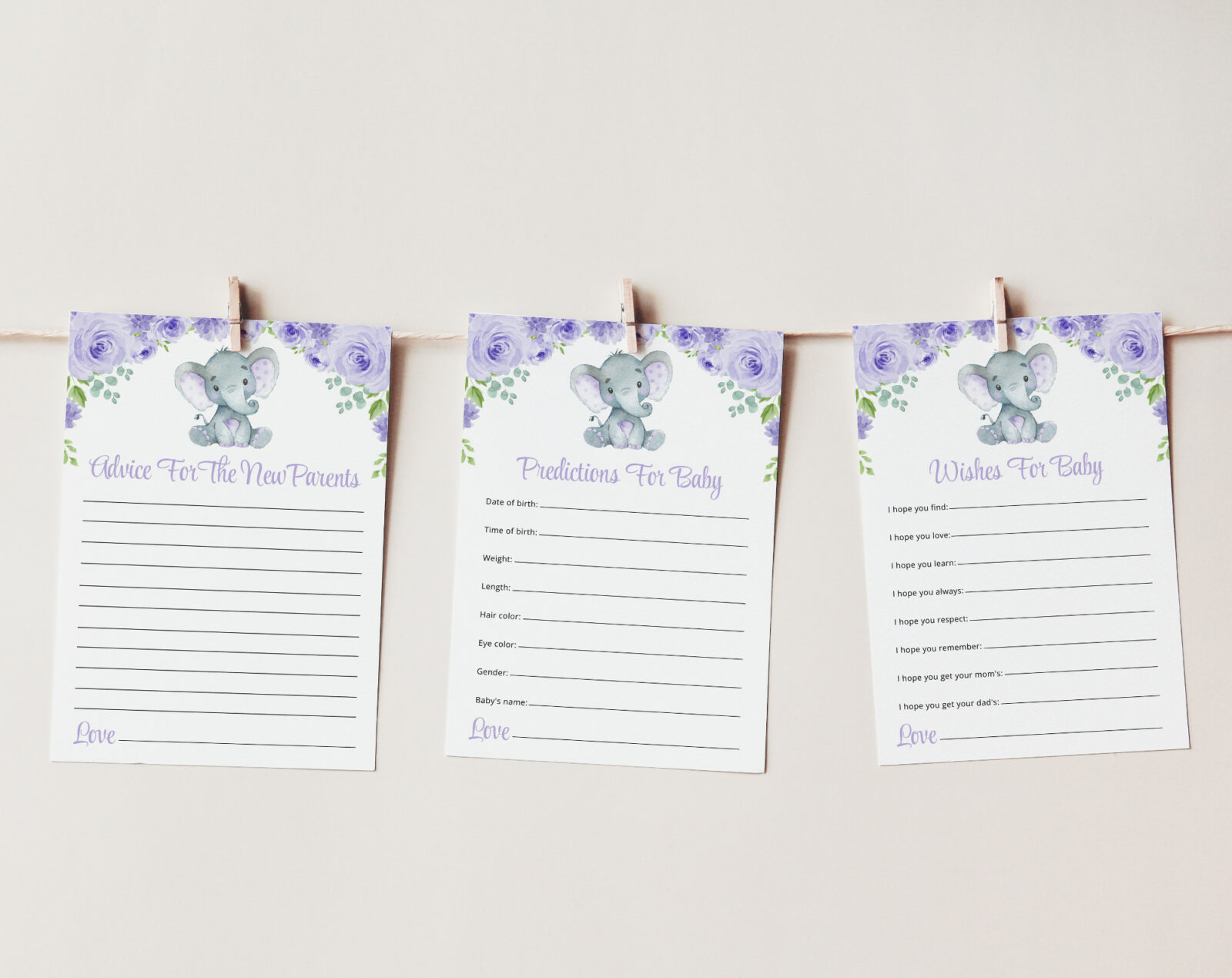 Cute Elephant Baby Shower Games - Set of 3 Games