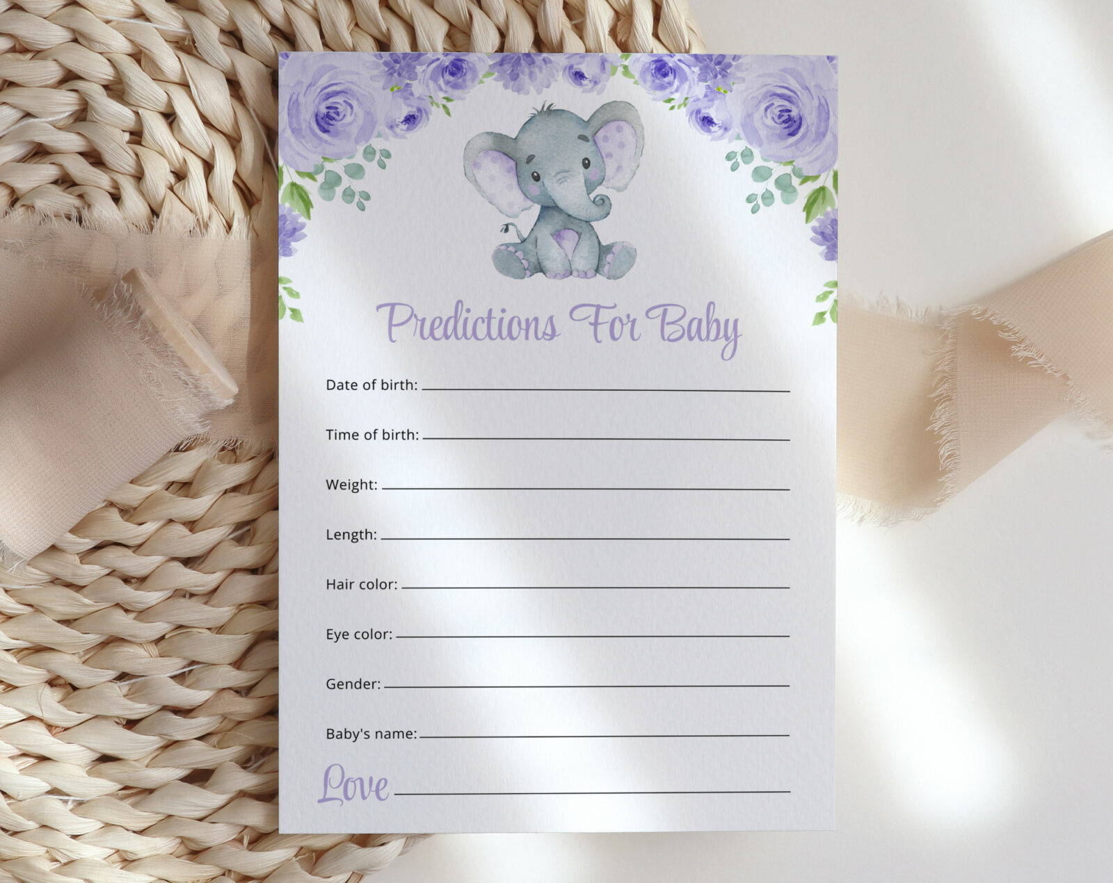 Cute Elephant Baby Shower Games - Set of 3 Games