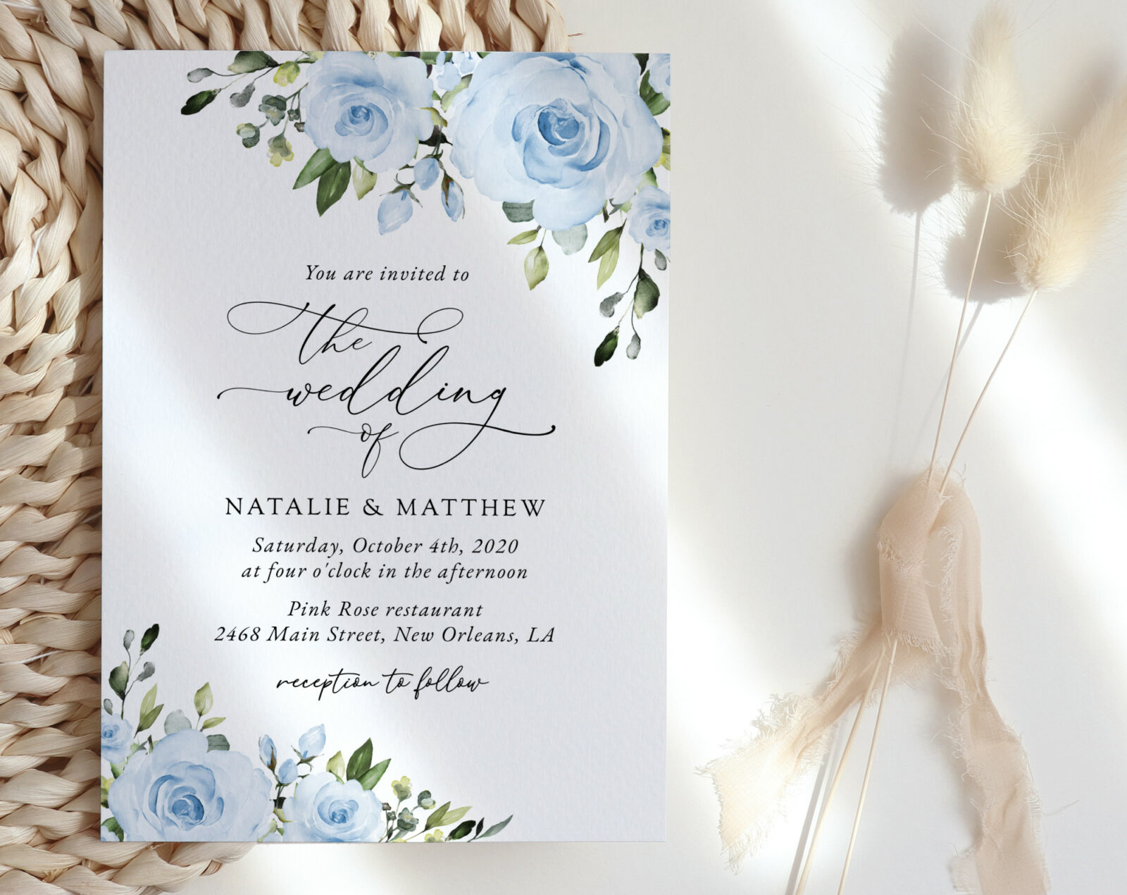 Dusty Blue Flowers Wedding Invitation - Wedding Stationery