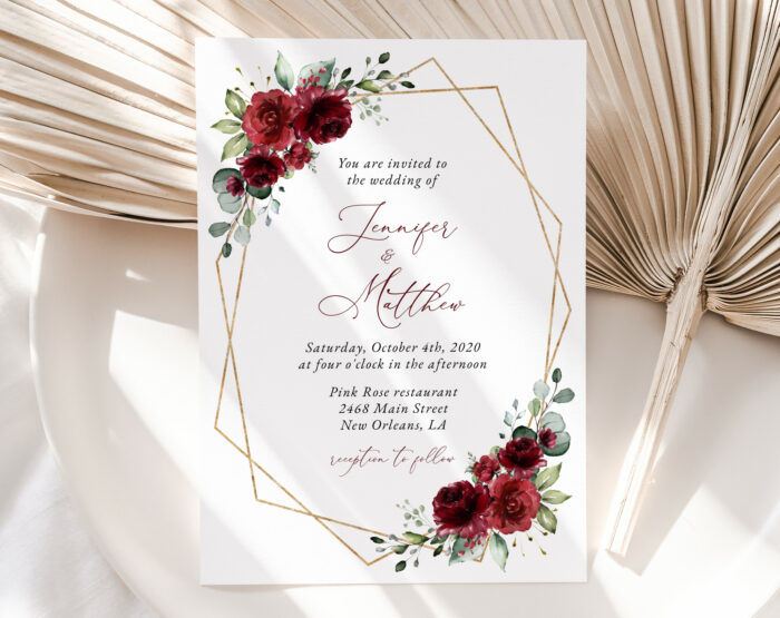 Burgundy Red Flowers Wedding Invitation - Wedding Stationery
