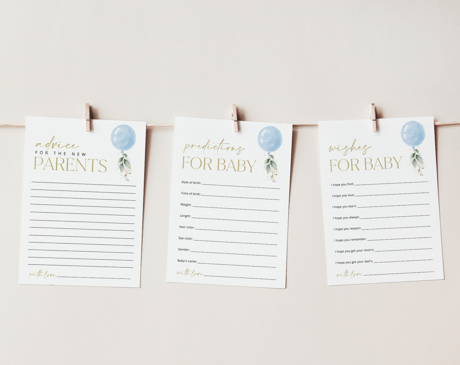 Blue Balloon Baby Shower Games - Set of 3 Games