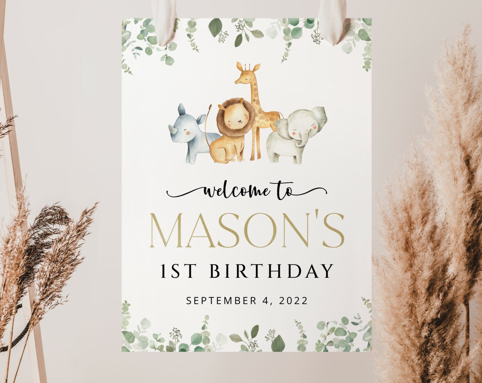 Safari Animals Welcome Sign - First Birthday - Birthday Sign