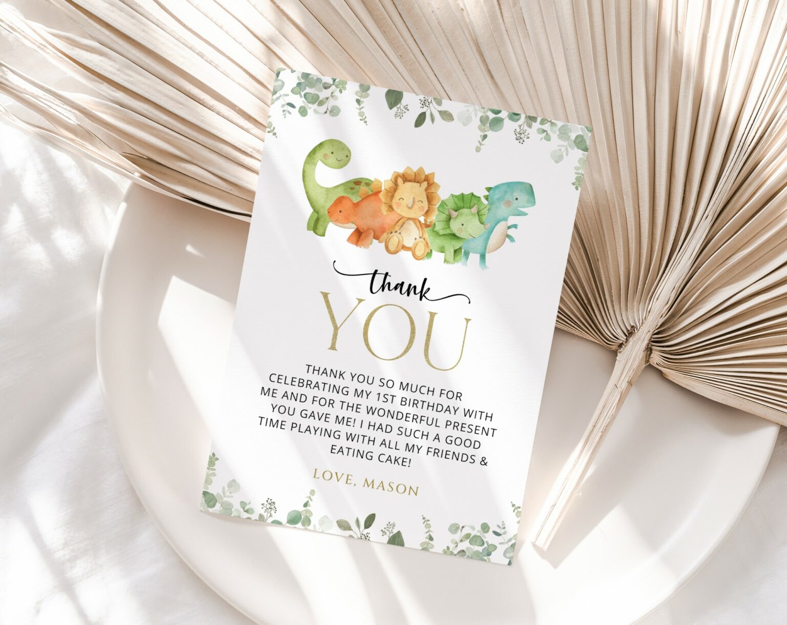Cute Dinosaurs Thank You Card - Birthday Stationery
