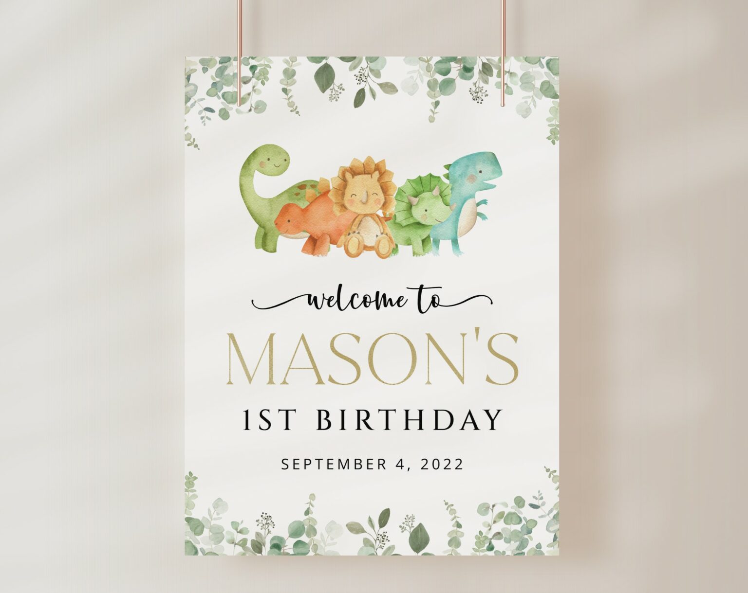 Cute Dinosaurs Welcome Sign - First Birthday - Birthday Sign