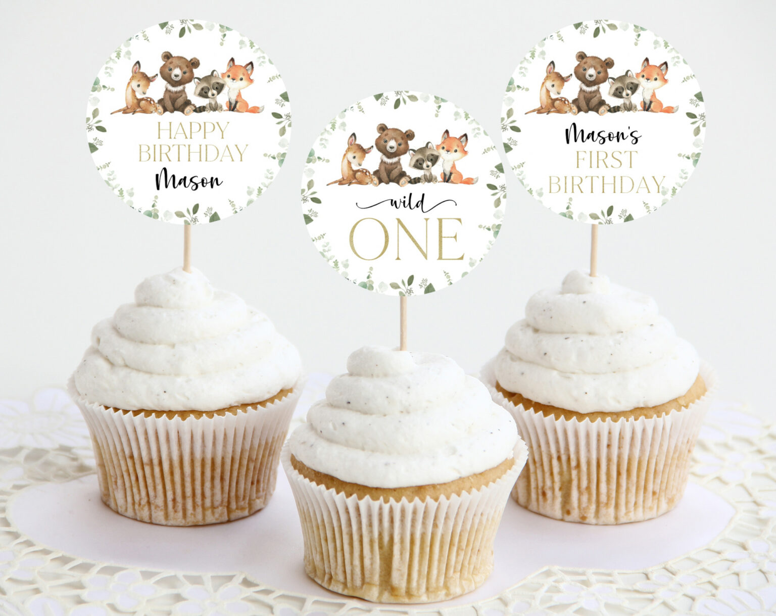 Forest Animals Cupcake Toppers - First Birthday Decoration