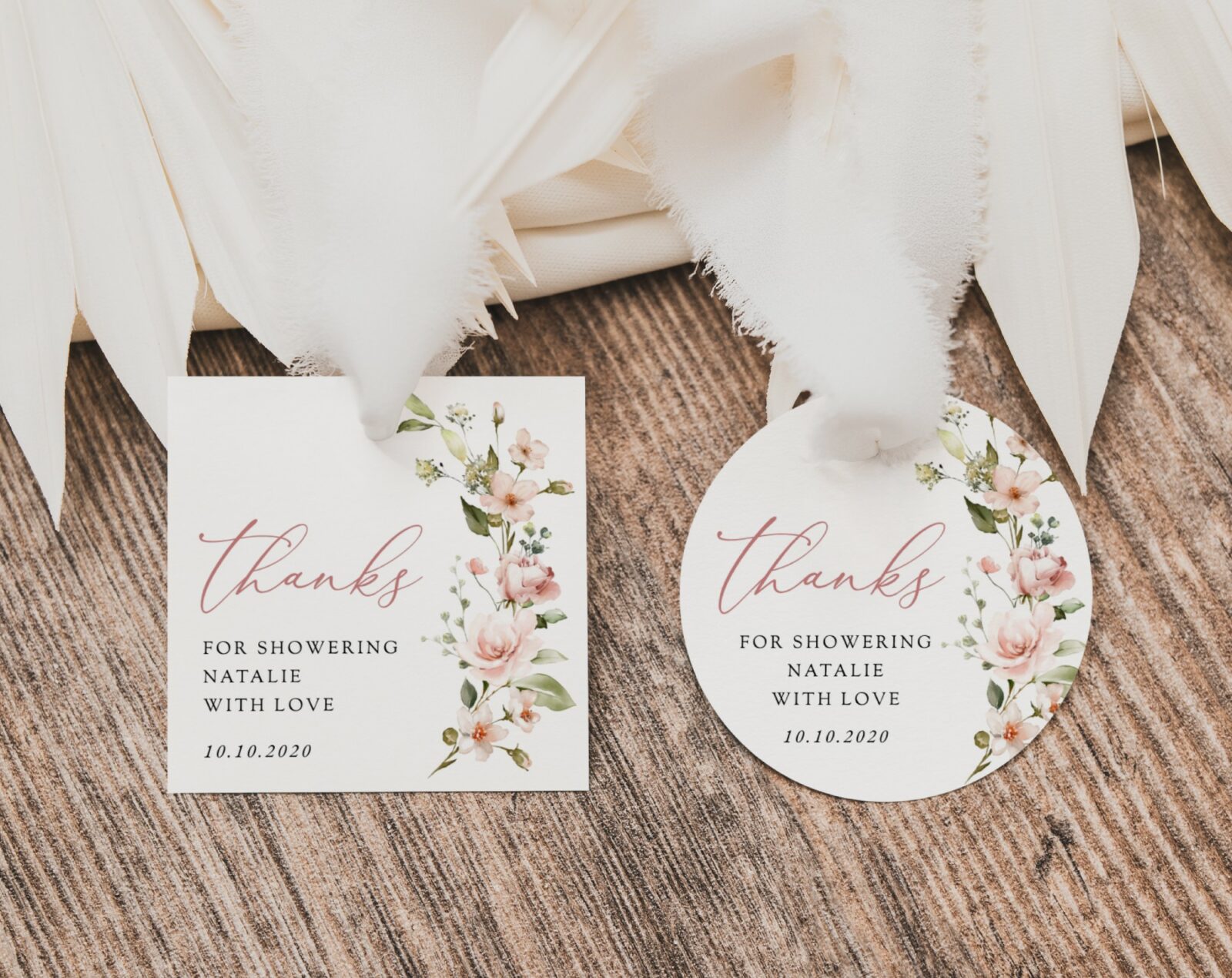 Pink Flowers Favor Tags - Gift Tags - Party Tags - Bridal Shower