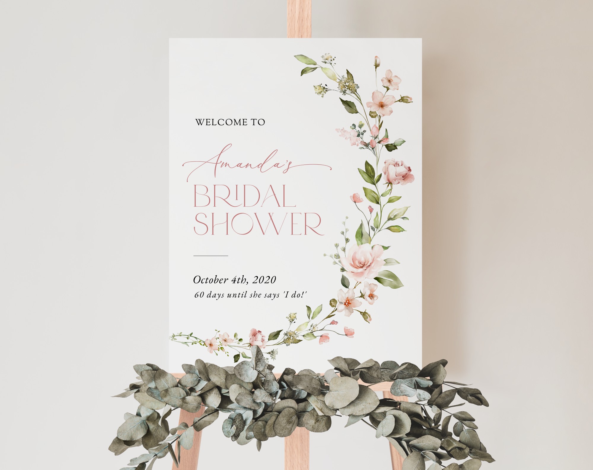 Pink Flowers Welcome Sign - Bridal Shower Sign - Party Sign
