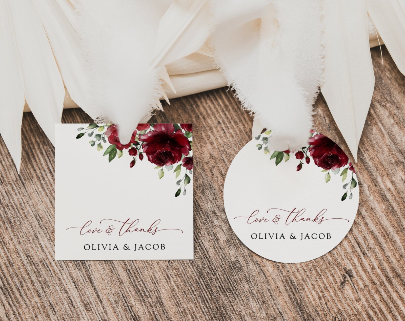 Burgundy Flowers Favor Tags - Gift Tags - Wedding Stationery