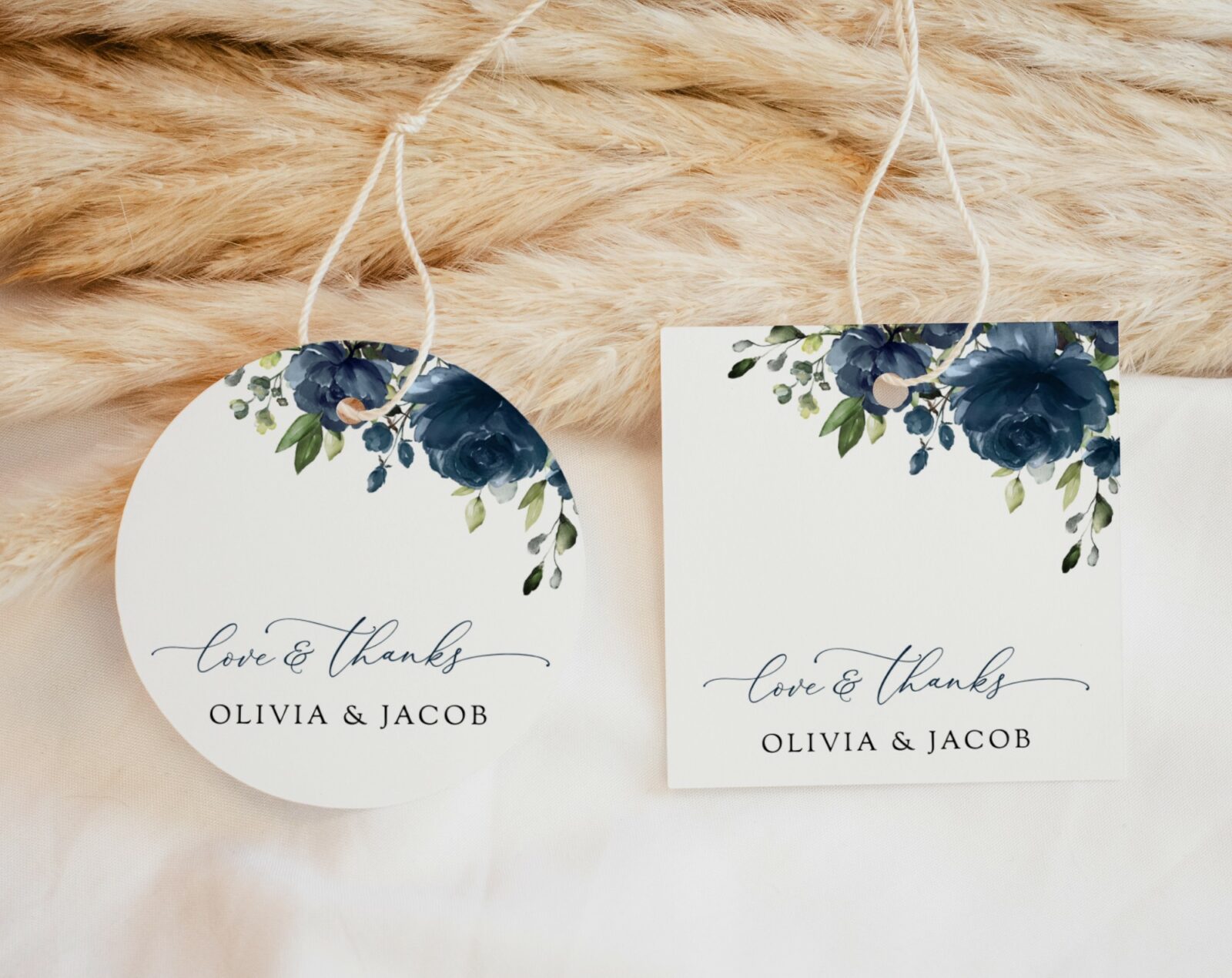 Navy Blue Flowers Favor Tags - Gift Tags - Wedding Stationery
