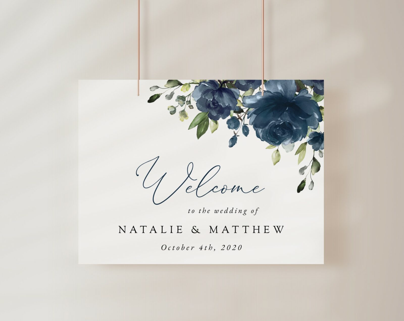 Navy Blue Flowers Welcome Sign - Wedding Sign