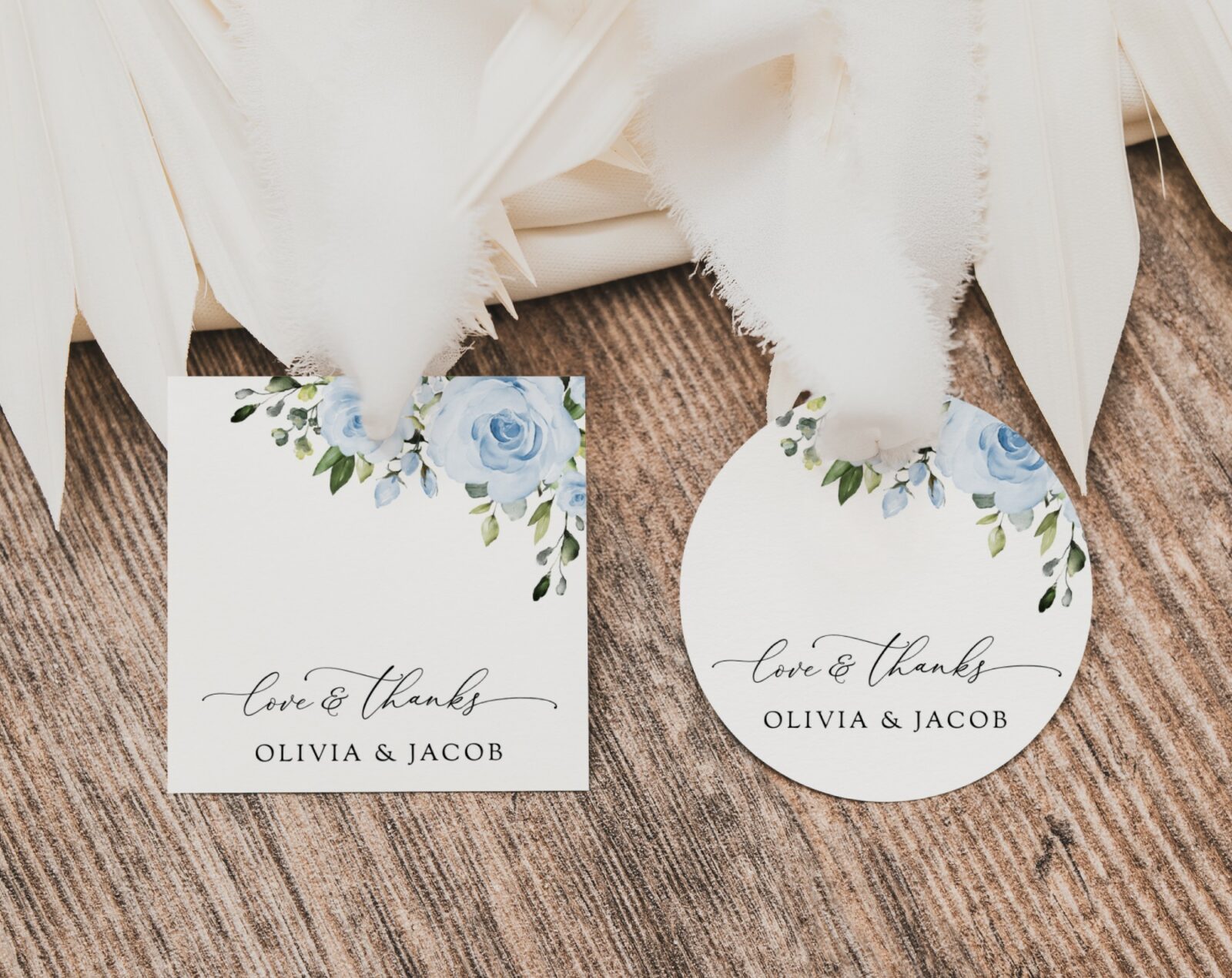 Dusty Blue Flowers Favor Tags - Gift Tags - Wedding Stationery
