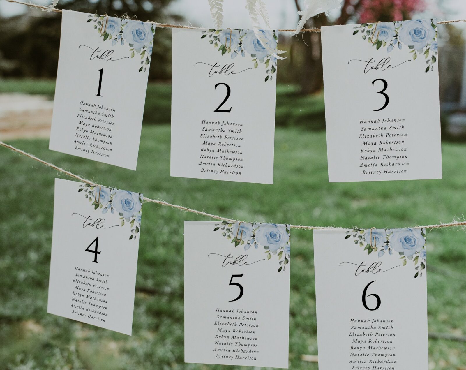 Dusty Blue Flowers Seating Cards - Seating Chart - Find Your Seat