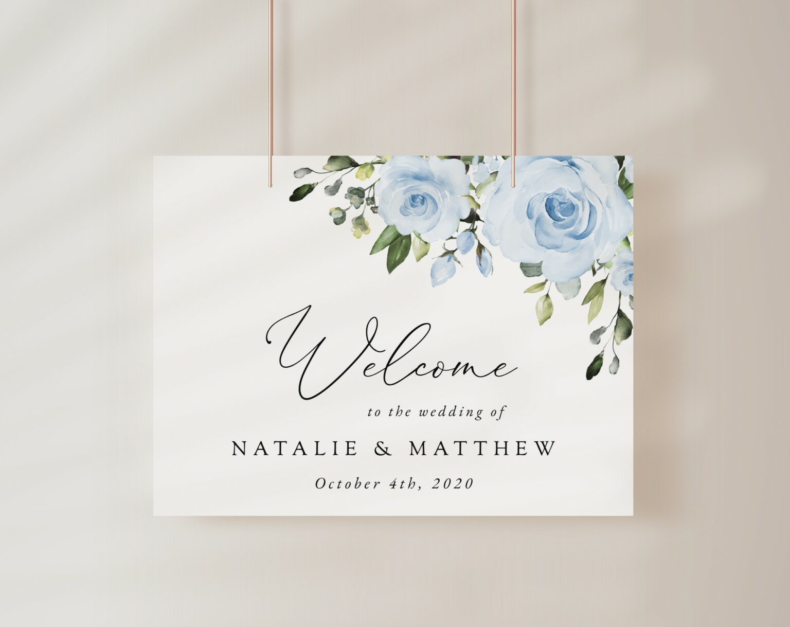 Dusty Blue Flowers Welcome Sign - Wedding Sign