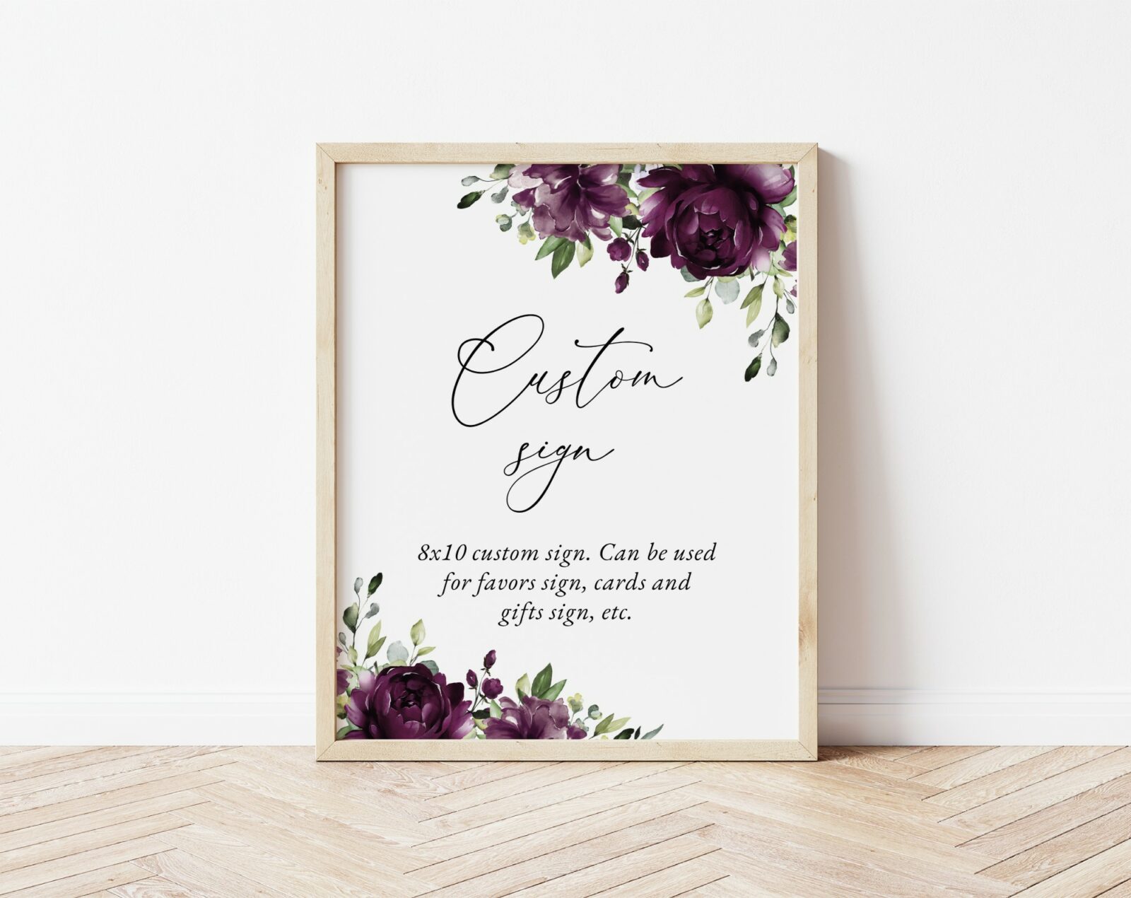 Plum Purple Flowers Custom Sign - Wedding Sign - Party Sign
