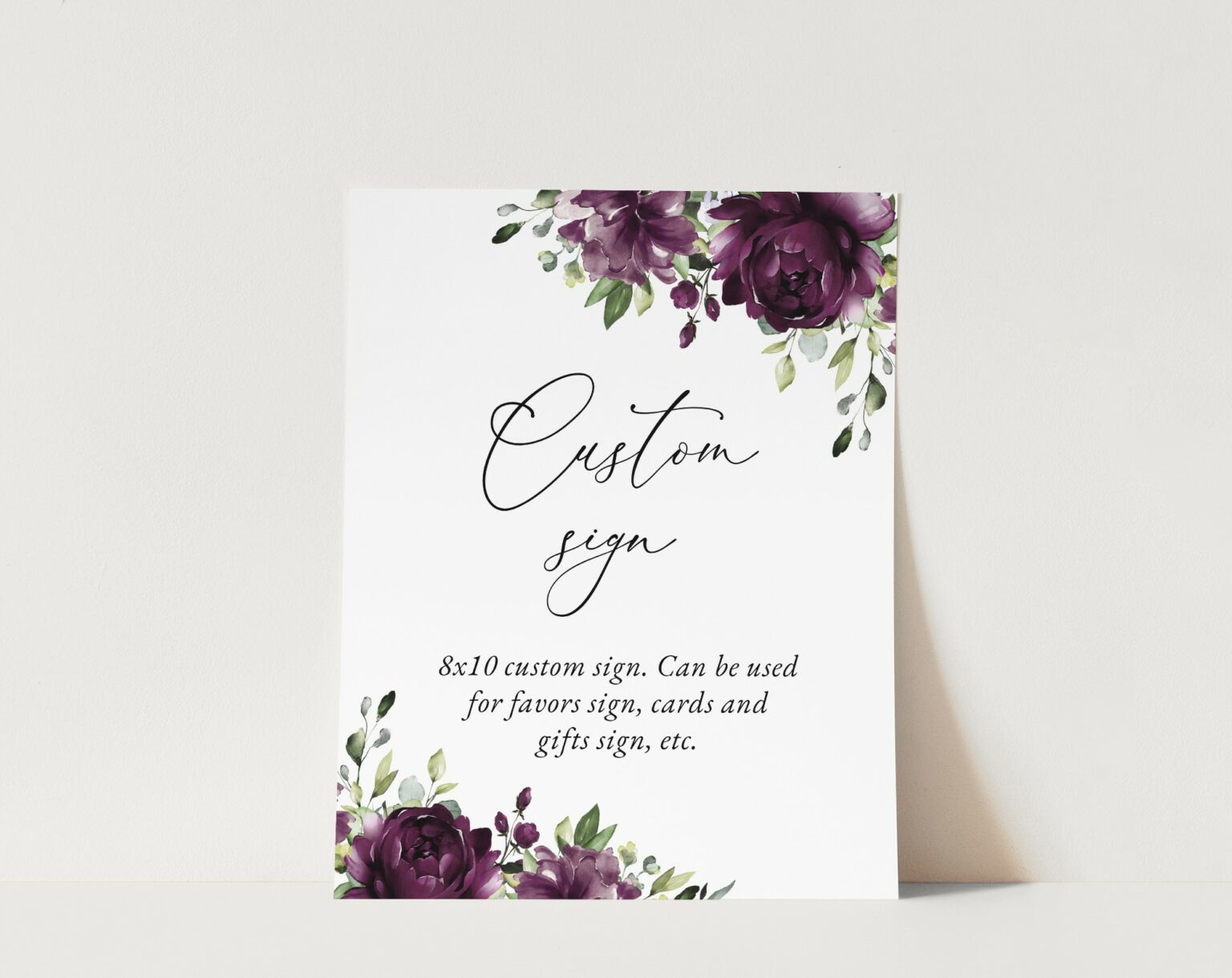 Plum Purple Flowers Order of Events Sign - Welcome Sign