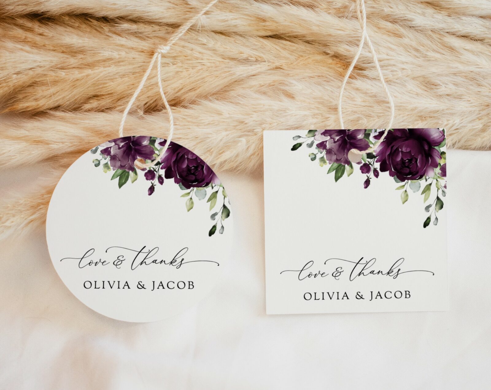 Plum Purple Flowers Favor Tags - Gift Tags - Wedding Stationery