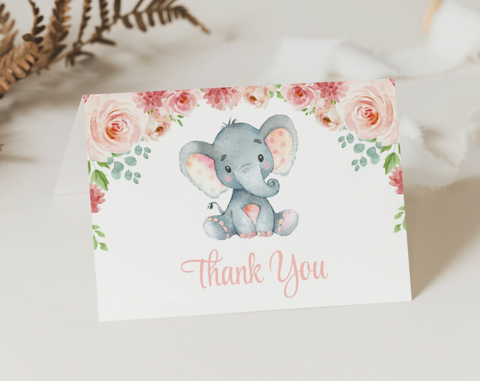 Little Elephant Thank You Card - Birthday Stationery - Girl Birthday
