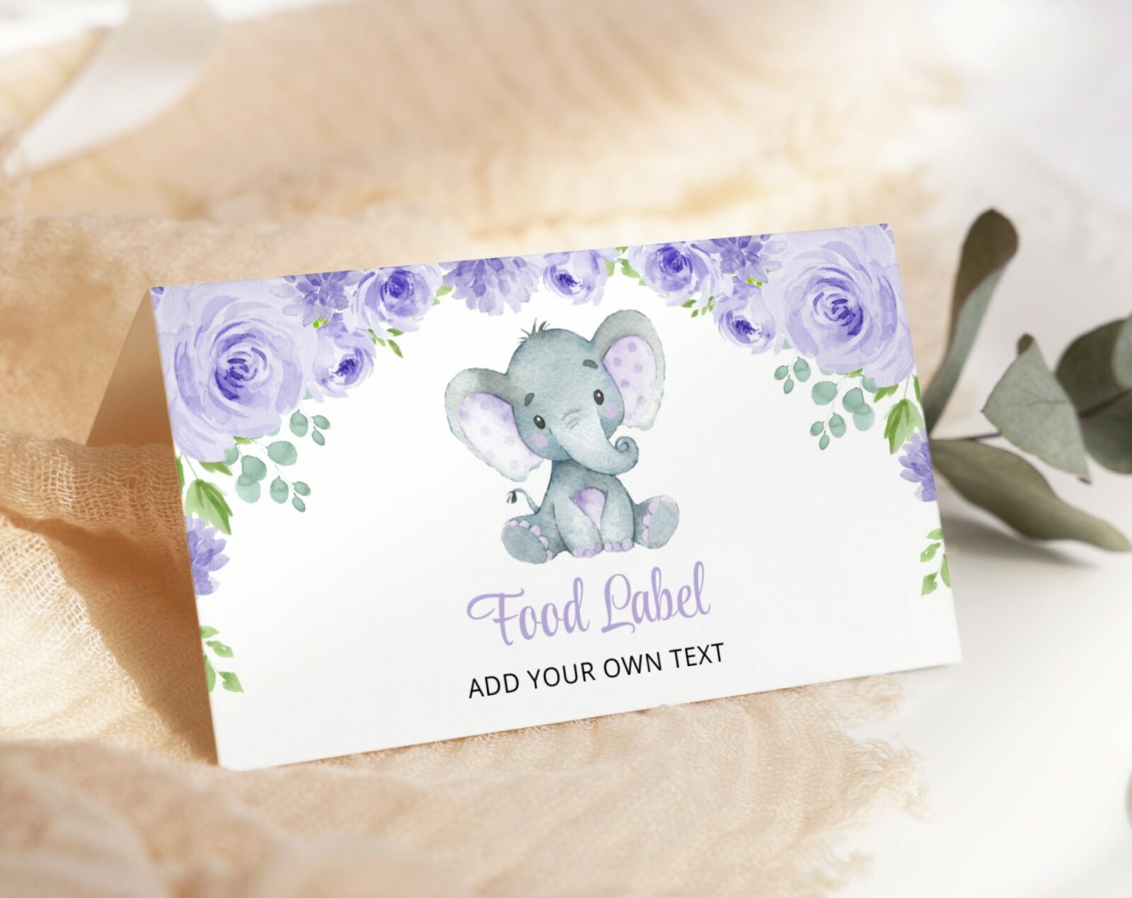 Cute Elephant Food Label - Baby Shower Decoration