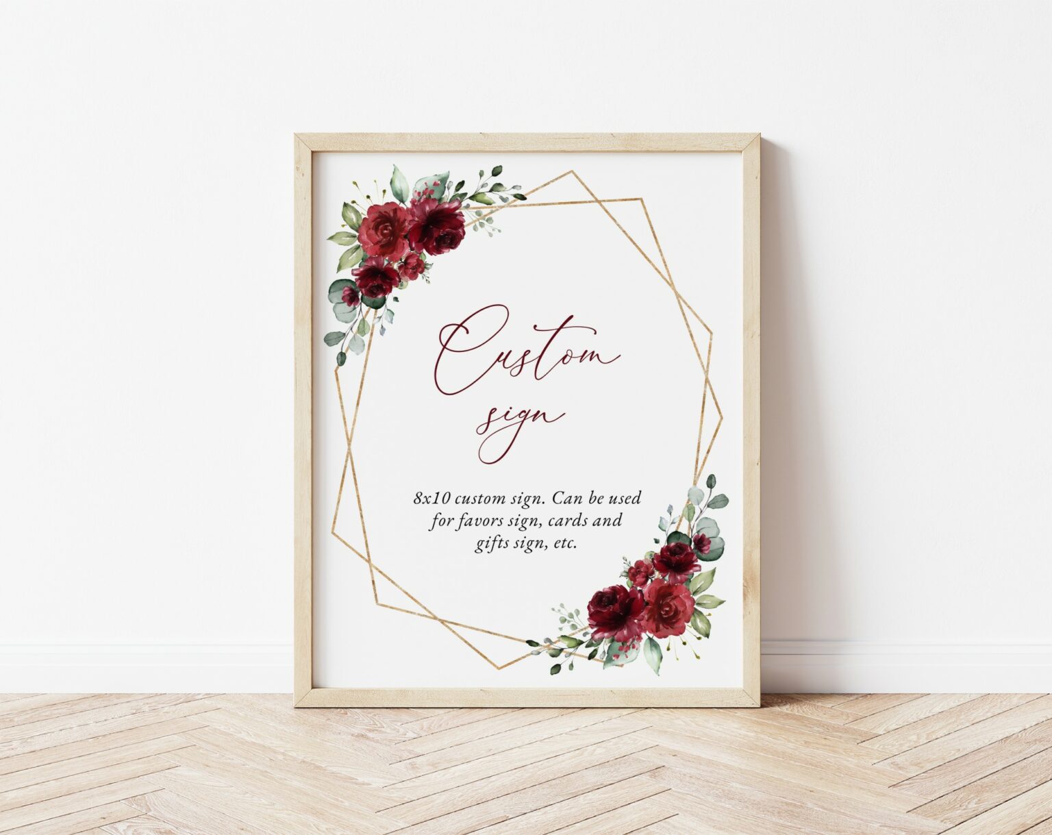 Burgundy Red Flowers Custom Sign - Wedding Sign - Party Sign