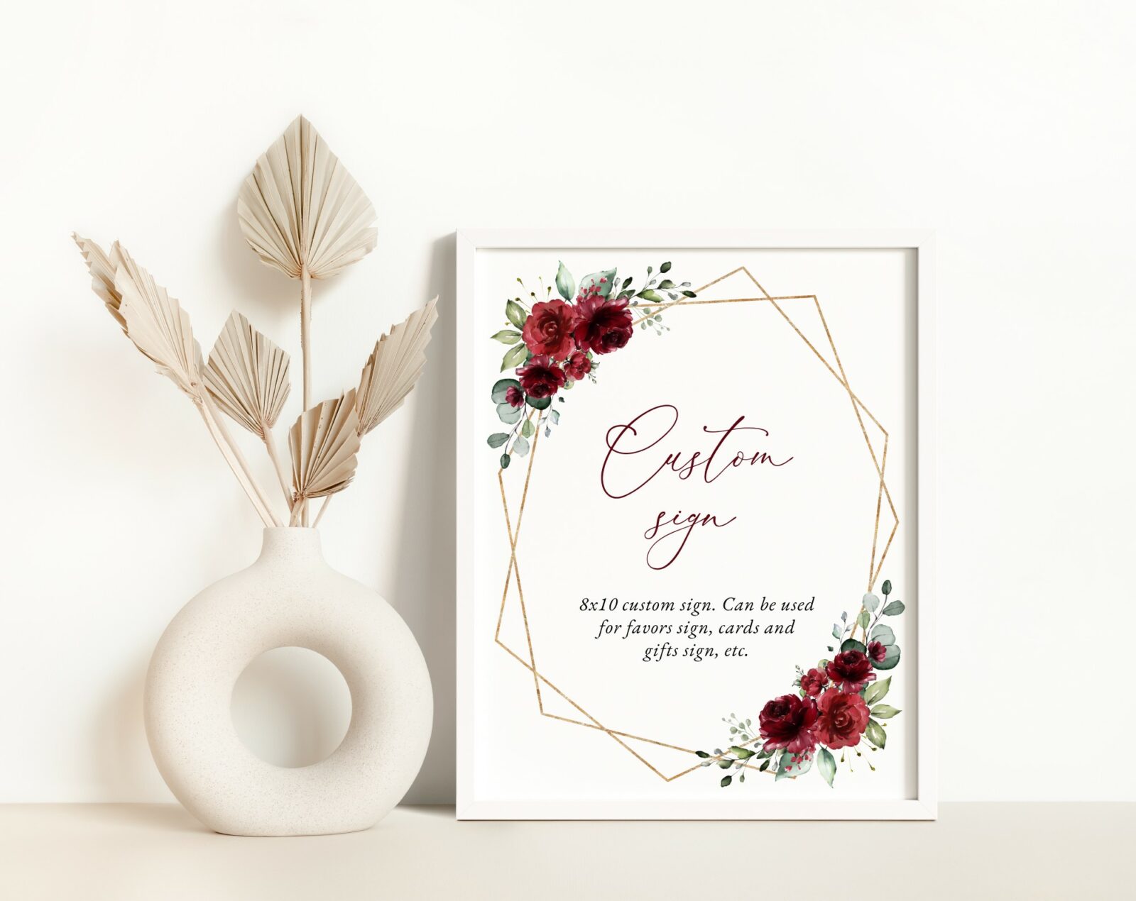 Burgundy Red Flowers Custom Sign - Wedding Sign - Party Sign