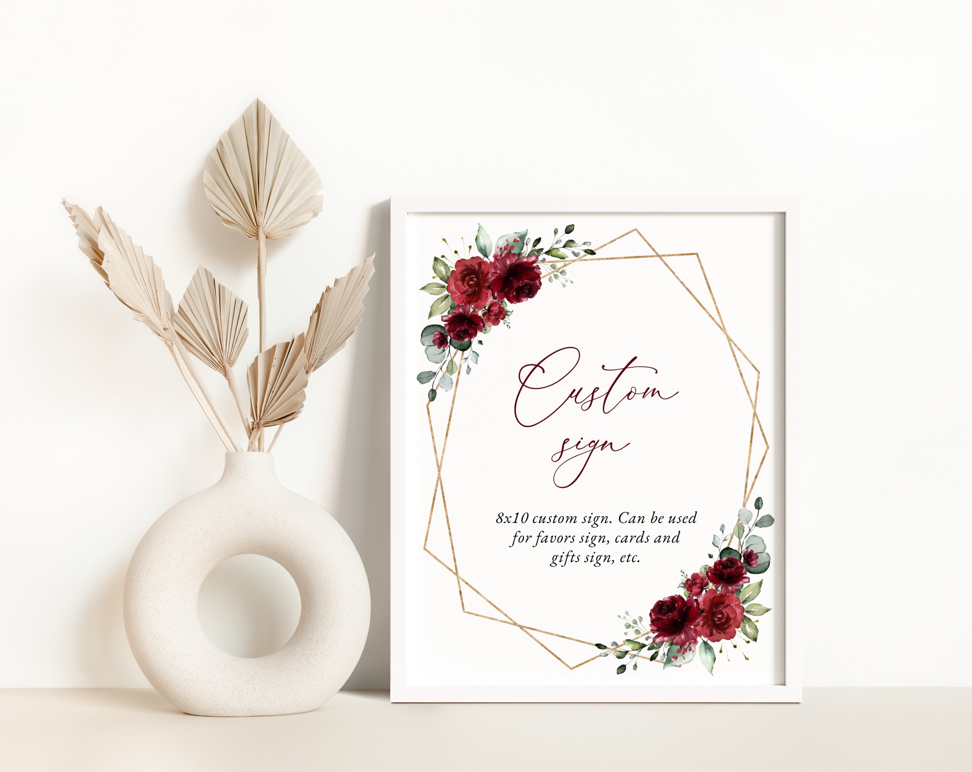 Burgundy Red Flowers Custom Sign - Wedding Sign - Party Sign