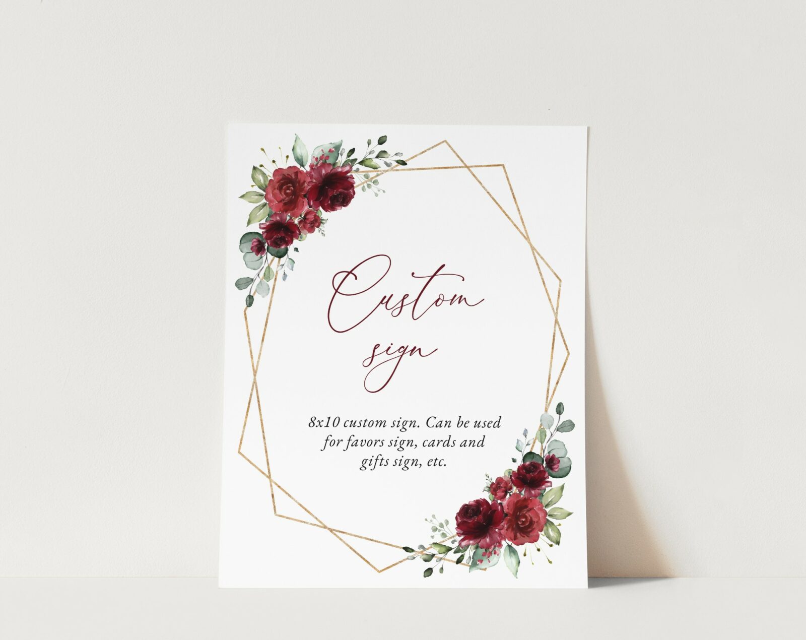 Burgundy Red Flowers Custom Sign - Wedding Sign - Party Sign
