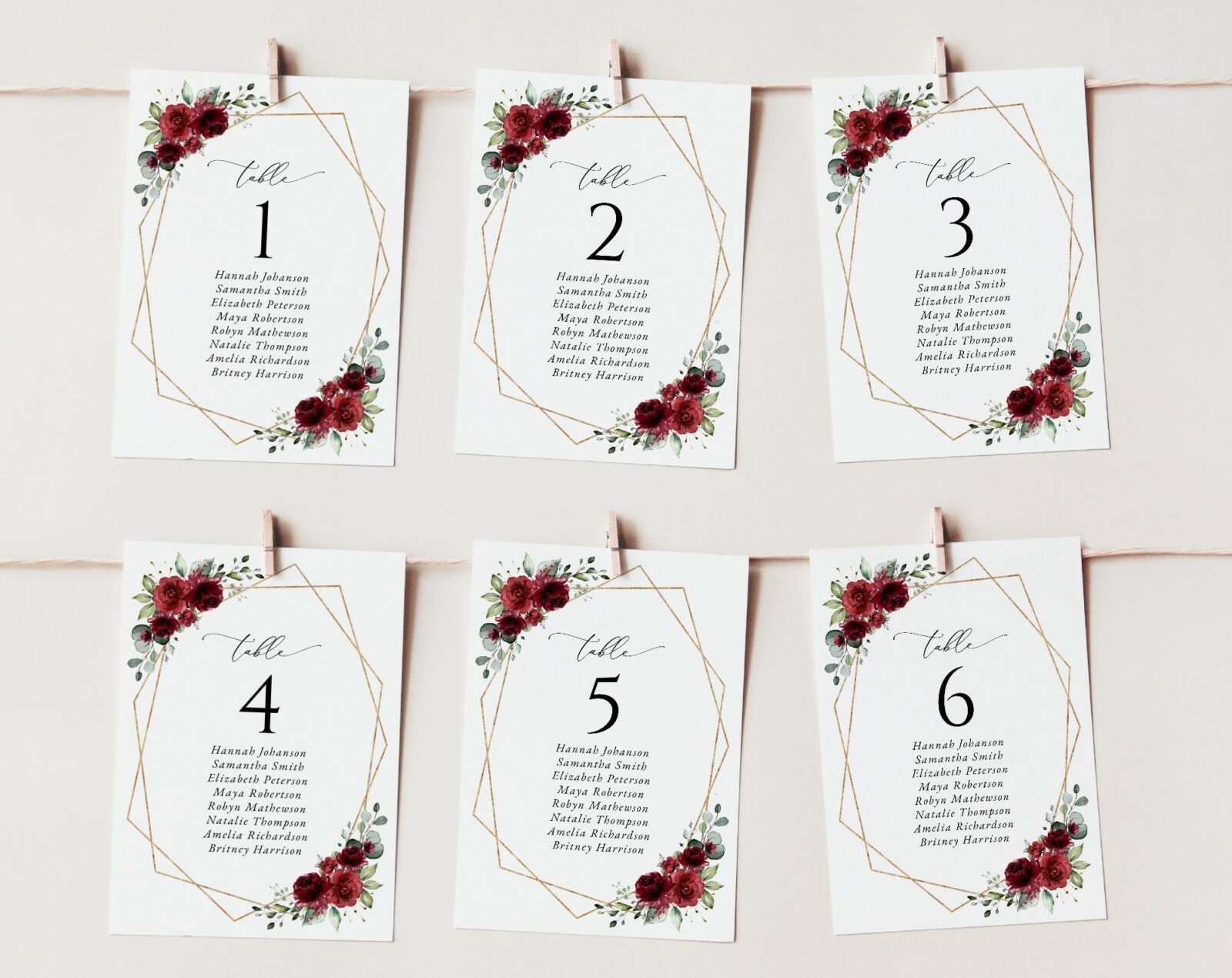 Burgundy Red Flowers Seating Cards - Find Your Seat