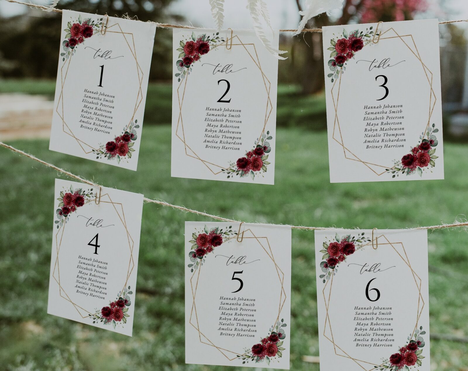 Burgundy Red Flowers Seating Cards - Find Your Seat