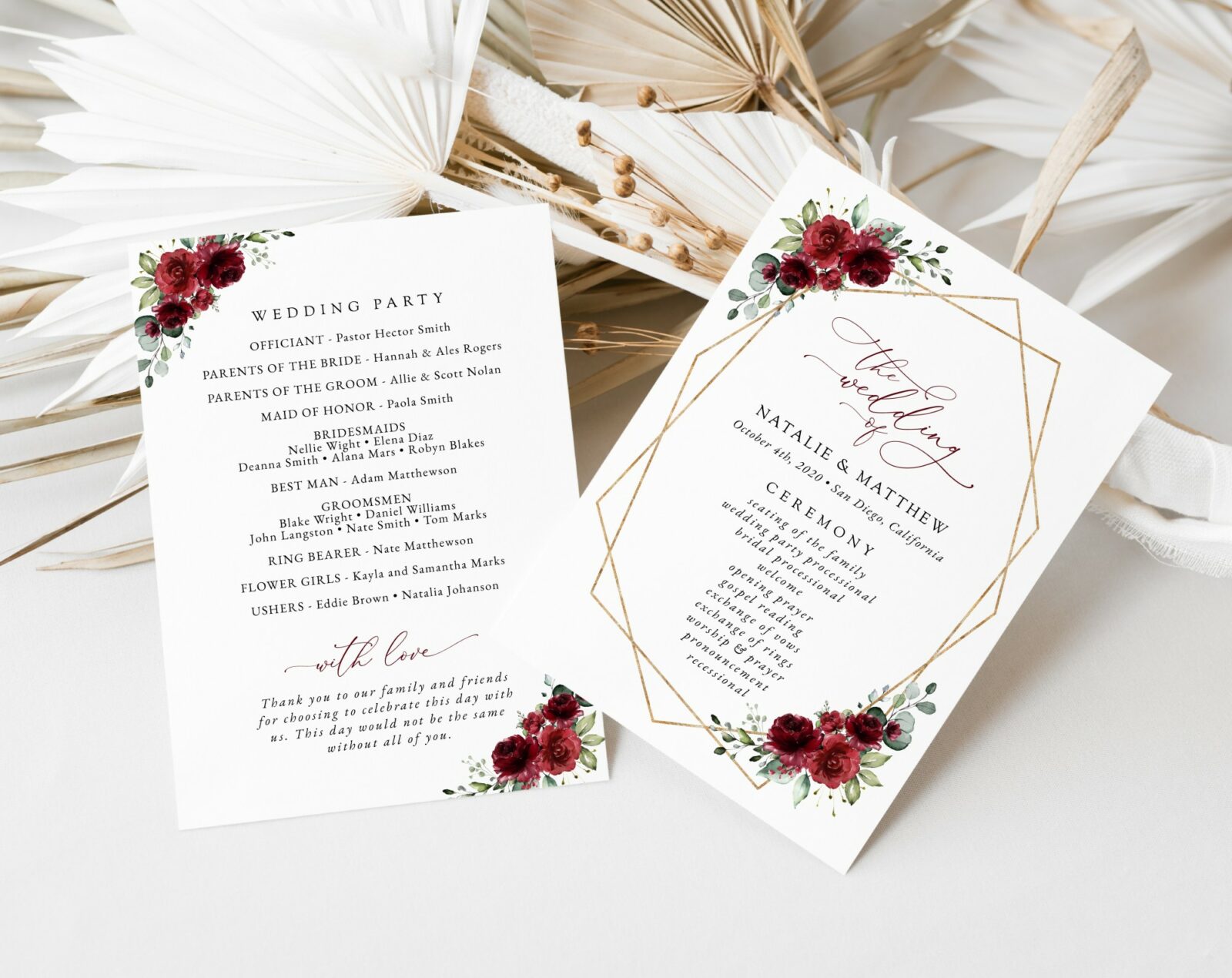 Burgundy Red Flowers Wedding Program - Wedding Stationery