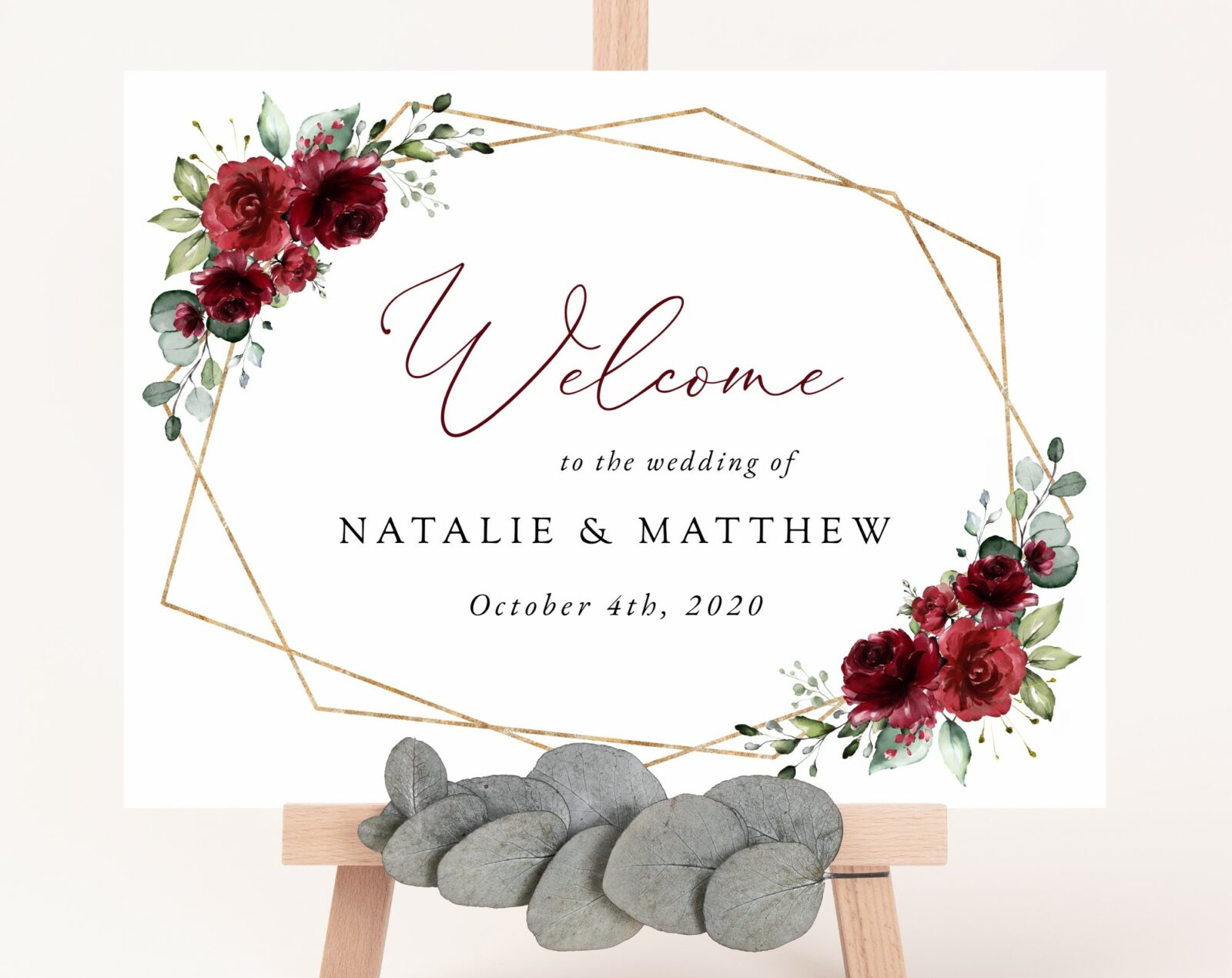 Burgundy Red Flowers Welcome Sign - Wedding Sign