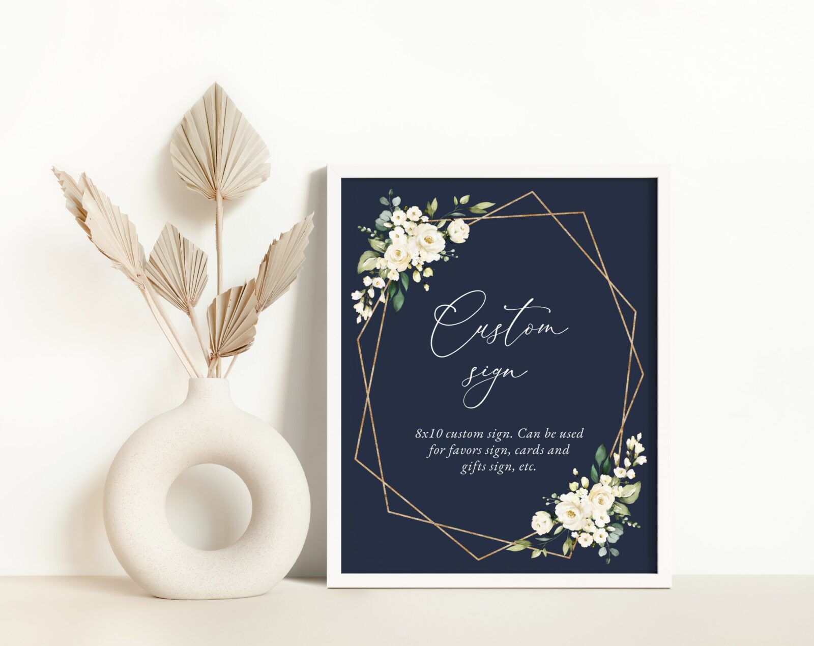Navy and White Flowers Custom Sign - Wedding Sign - Party Sign