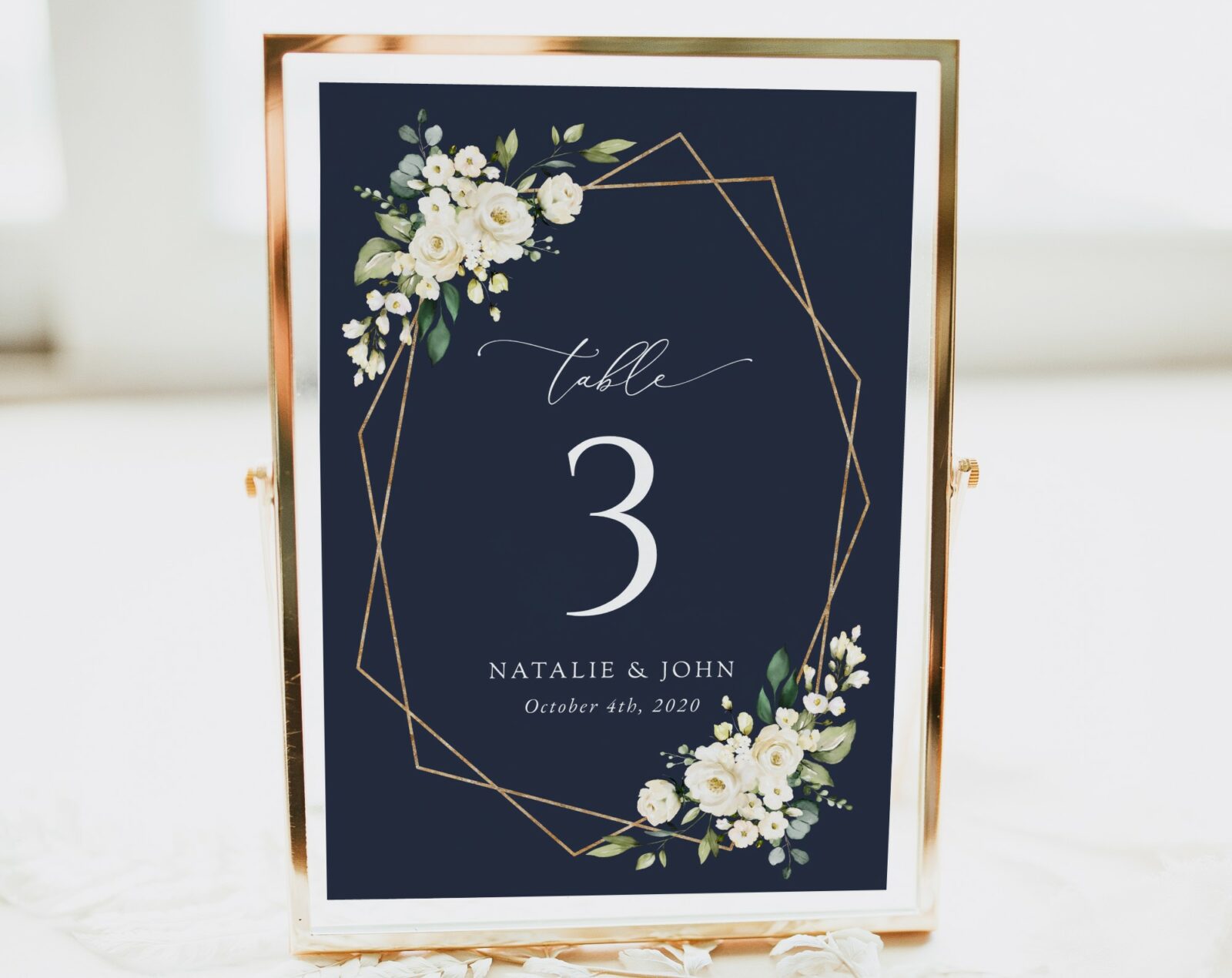 Navy and White Flowers Table Number Sign - Wedding Sign