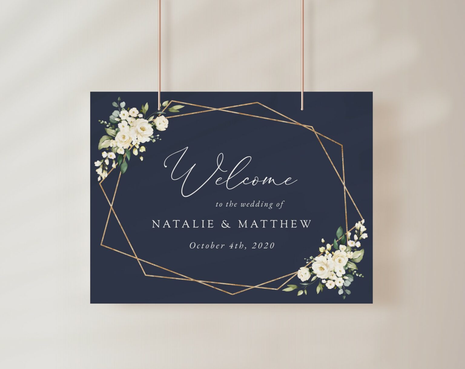 Navy and White Flowers Welcome Sign - Wedding Sign