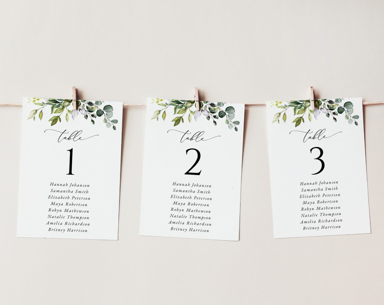 Eucalyptus Leaves Seating Cards - Seating Chart - Find Your Seat