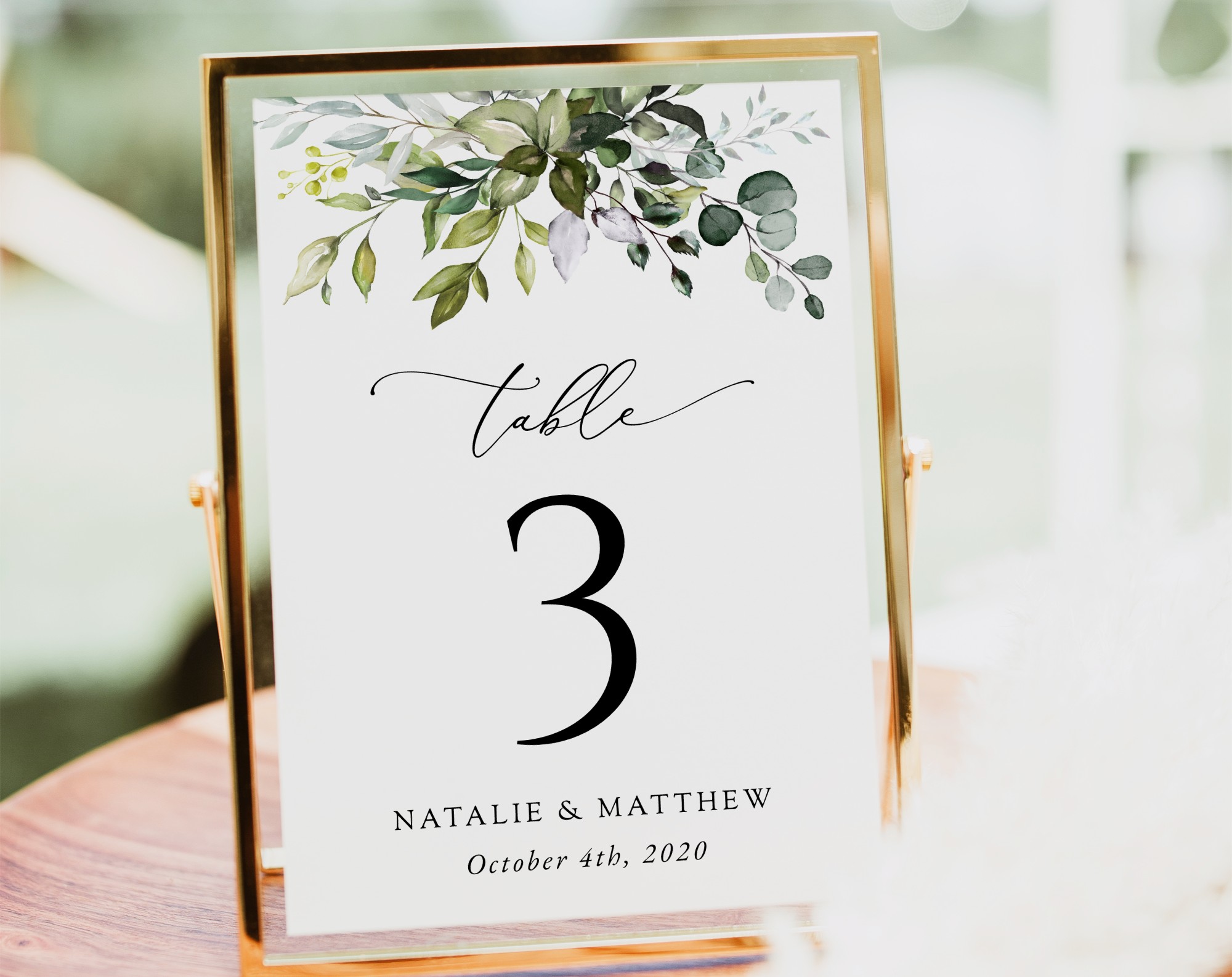Eucalyptus Leaves Table Number Sign - Wedding Sign
