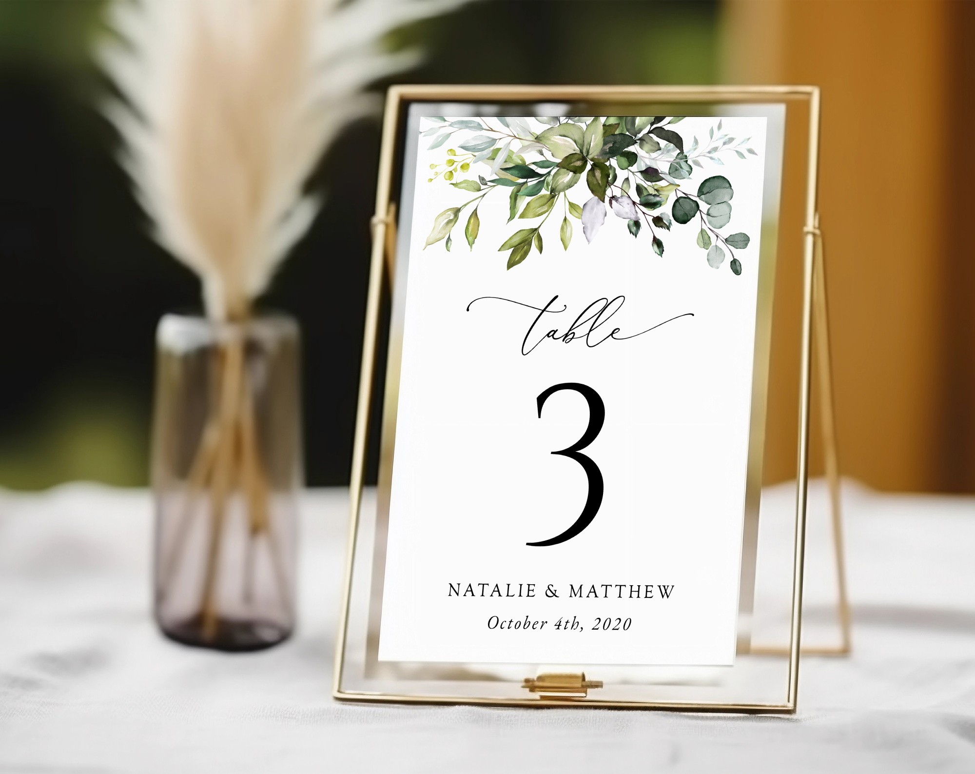 Eucalyptus Leaves Table Number Sign - Wedding Sign