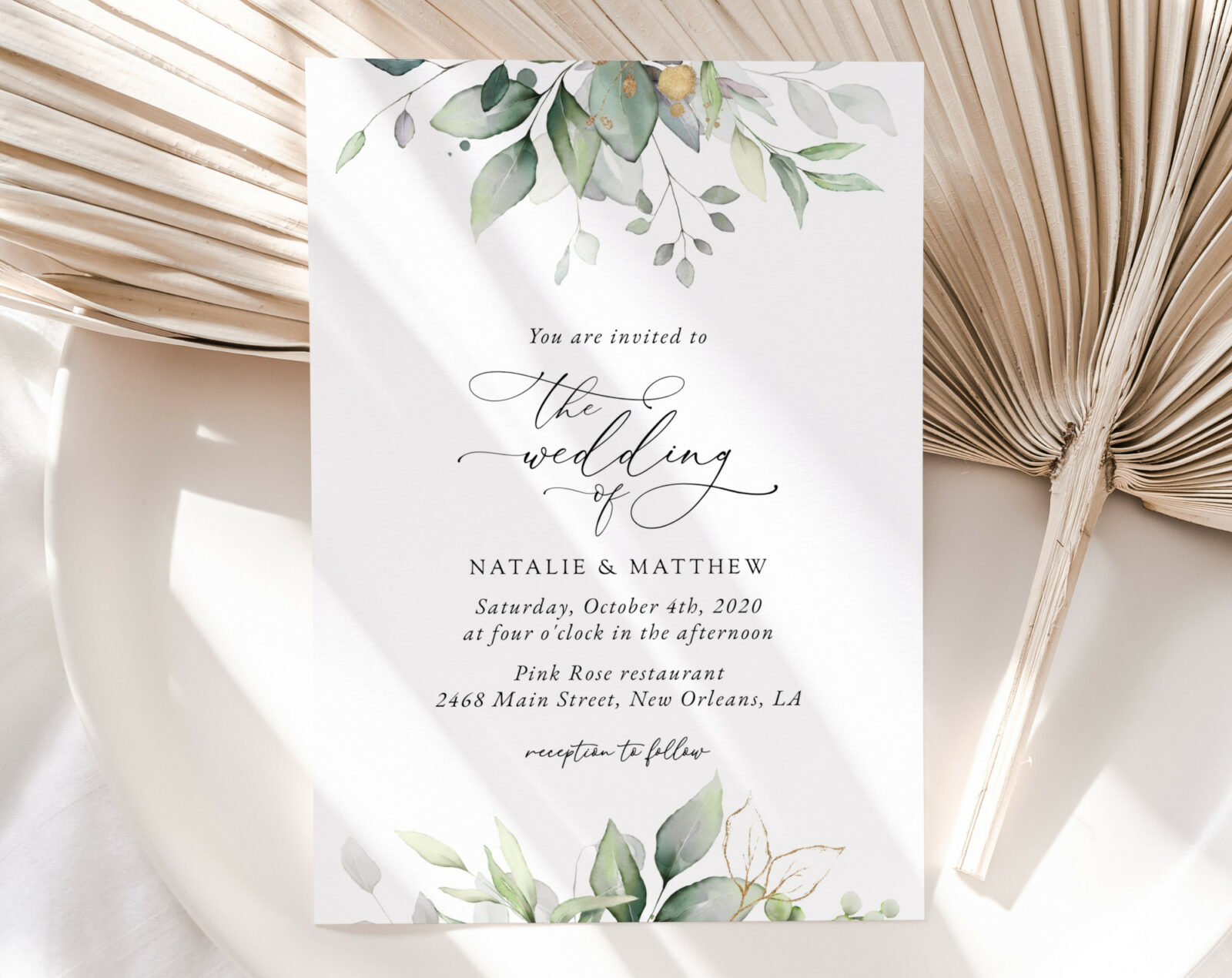 Greenery and Gold Wedding Invitation - Wedding Stationery