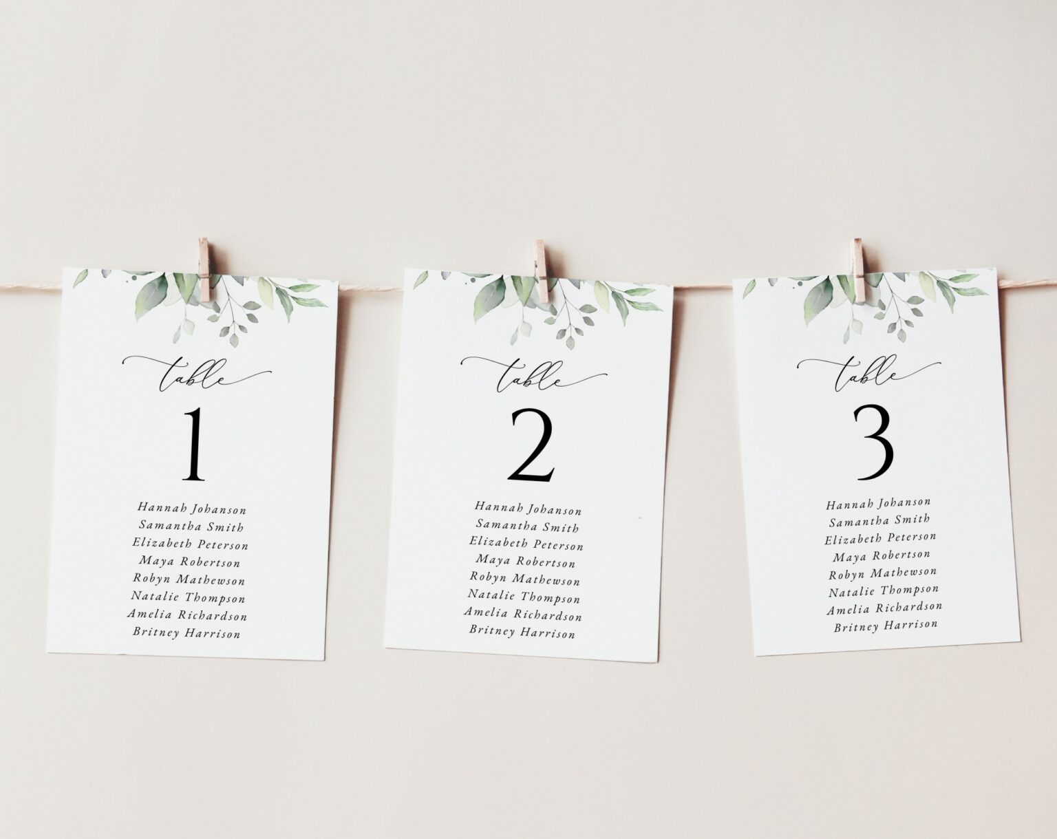 Greenery and Gold Seating Cards - Seating Chart - Find Your Seat