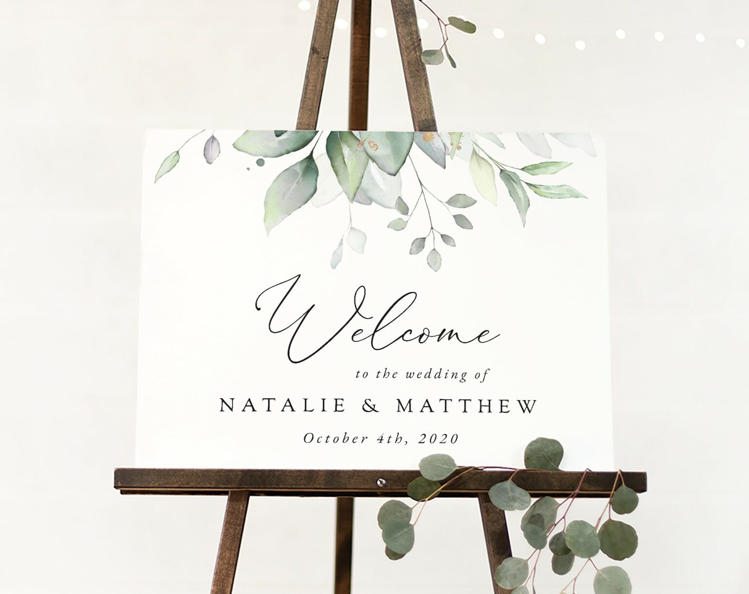 Greenery and Gold Welcome Sign - Wedding Sign