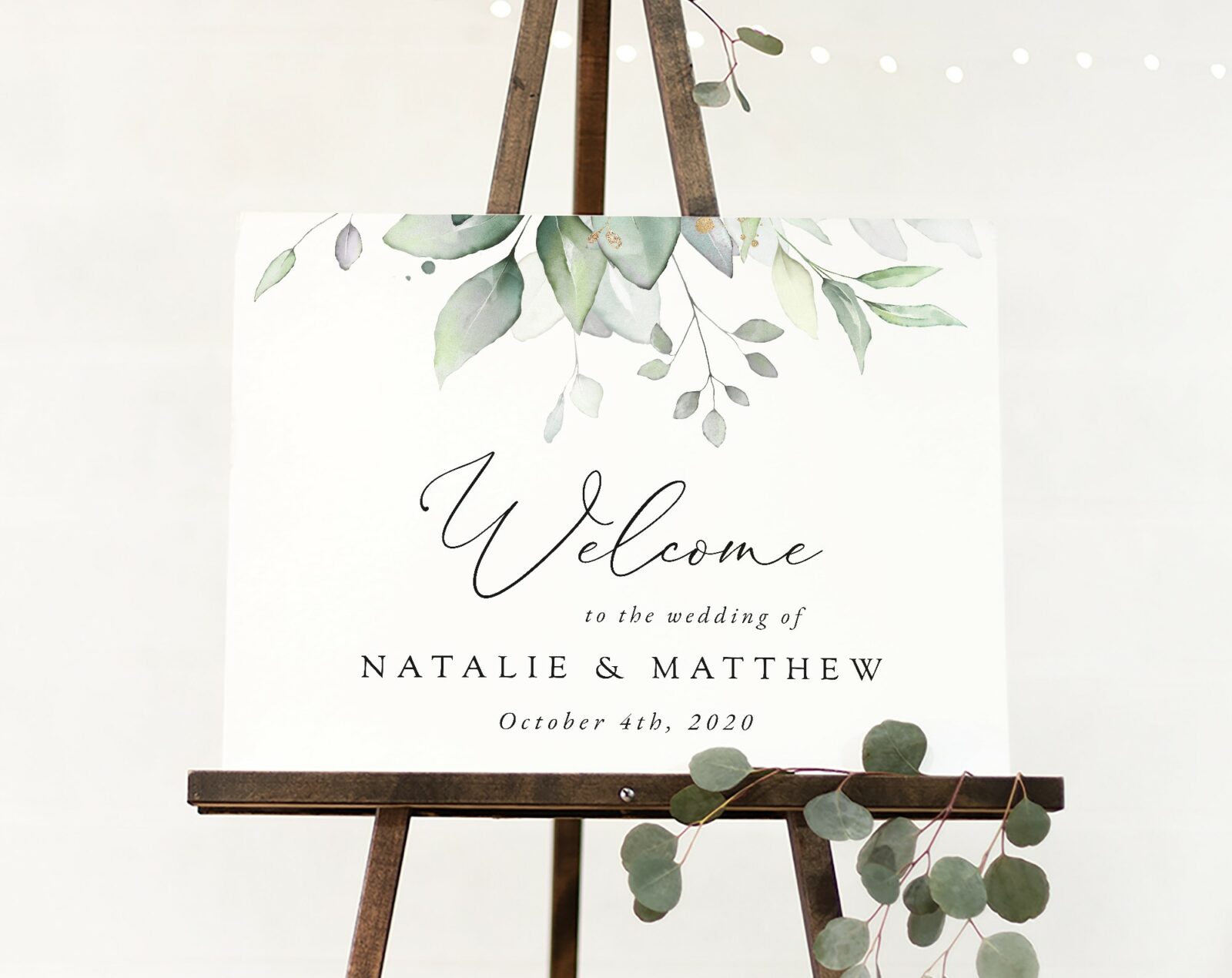 Greenery and Gold Welcome Sign - Wedding Sign